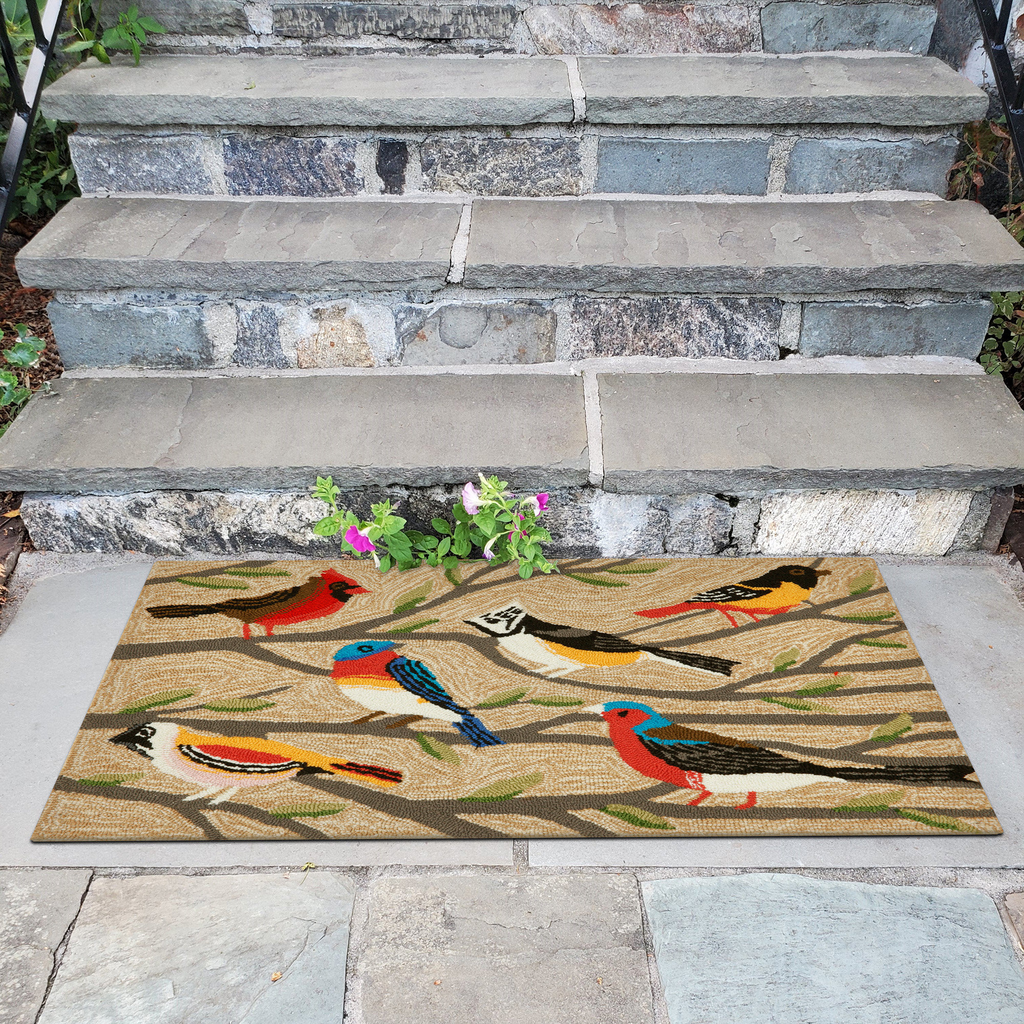 Red Barrel Studio Transitional Rugs Frontporch Birds Indoor/Outdoor Rug ...