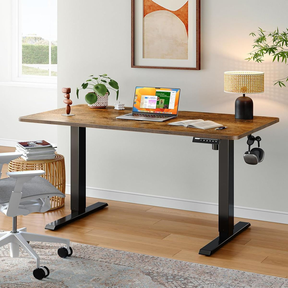 Furnimics 48" Adjustable Electric Standing Desk, Seamless Bamboo Design ...