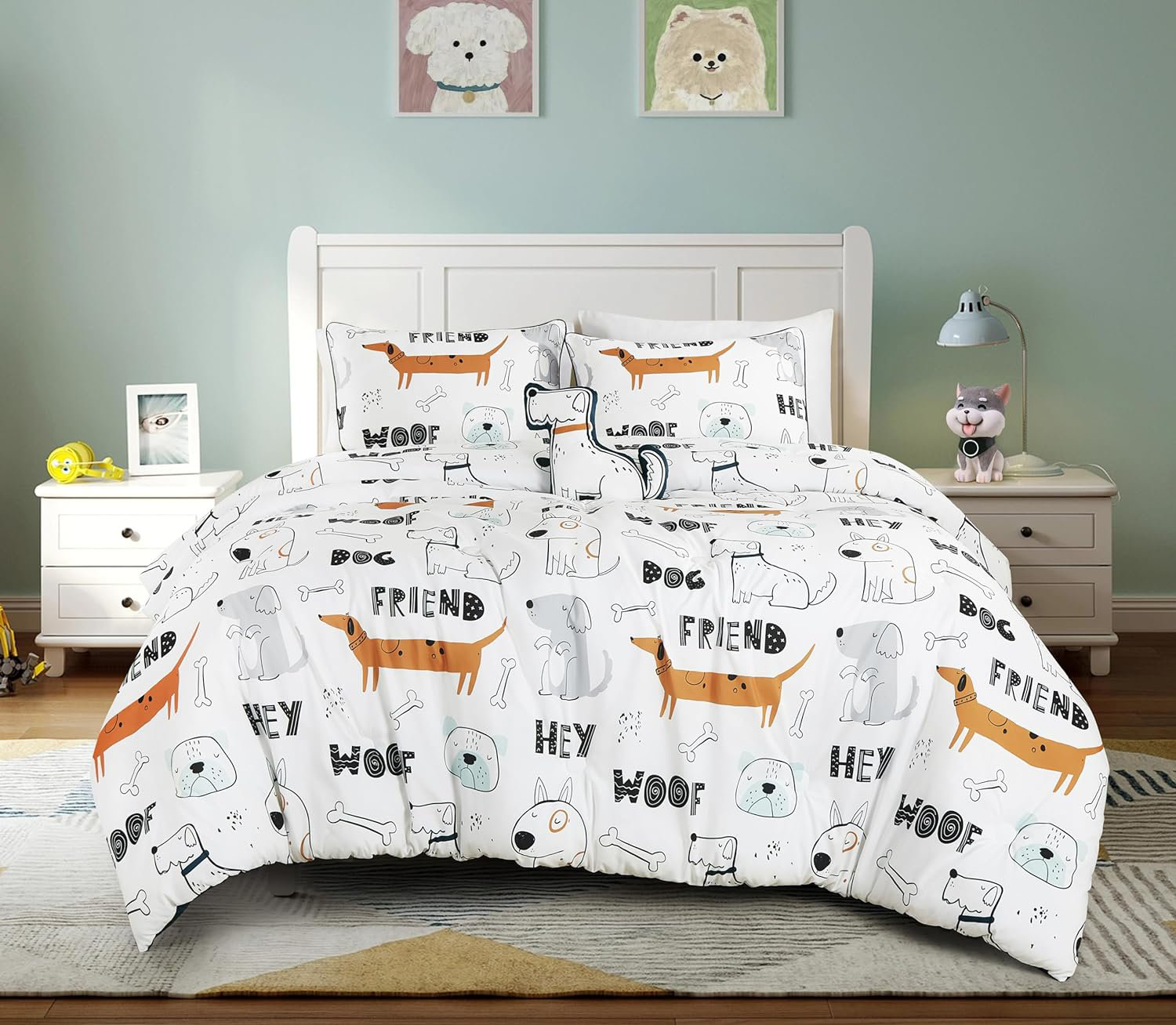 Chezmoi Collection Cartoon Dogs Kids Comforter Set w/Dog Throw Pillow ...