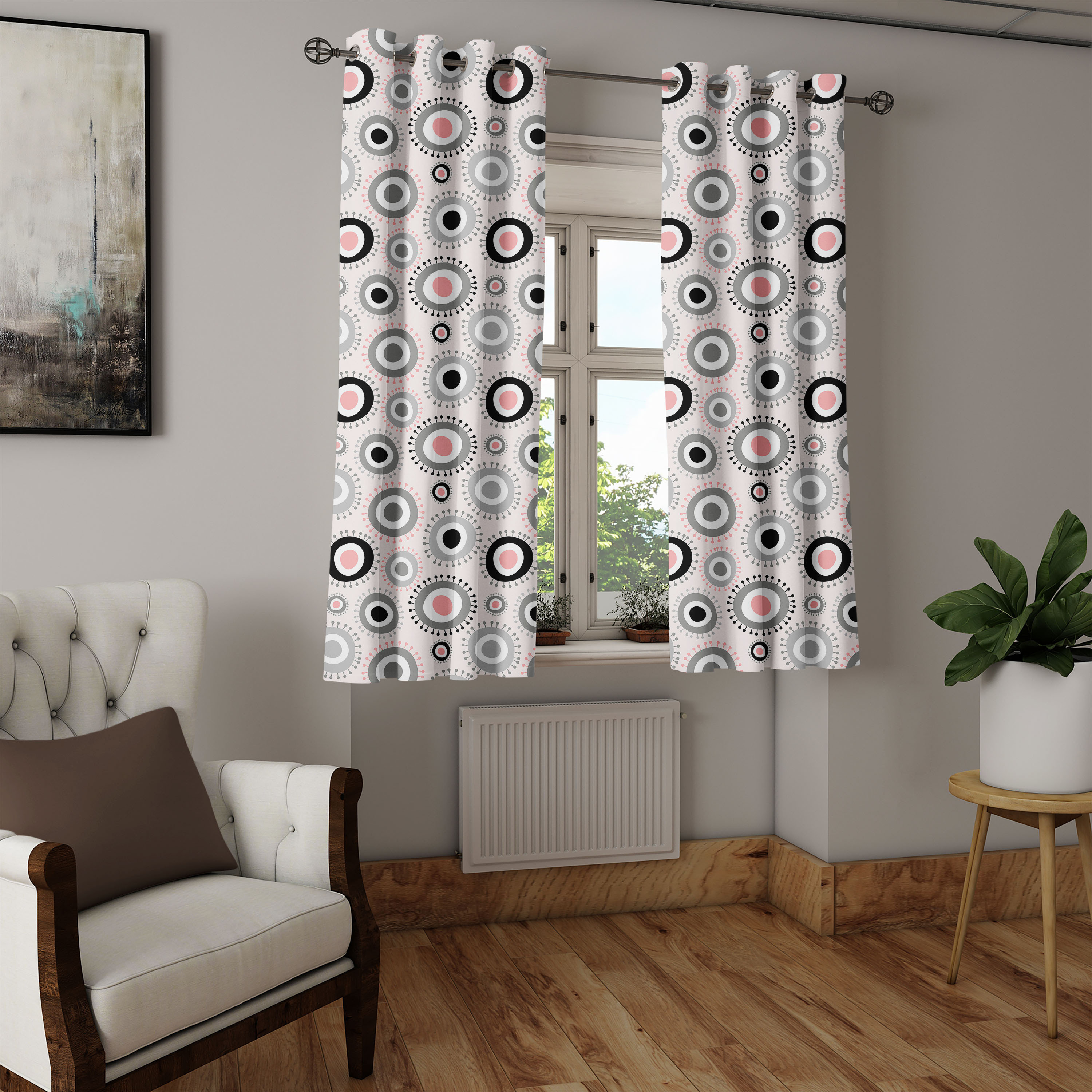 East Urban Home Geometric Grommet Curtain Decorative 2-Panel Window ...