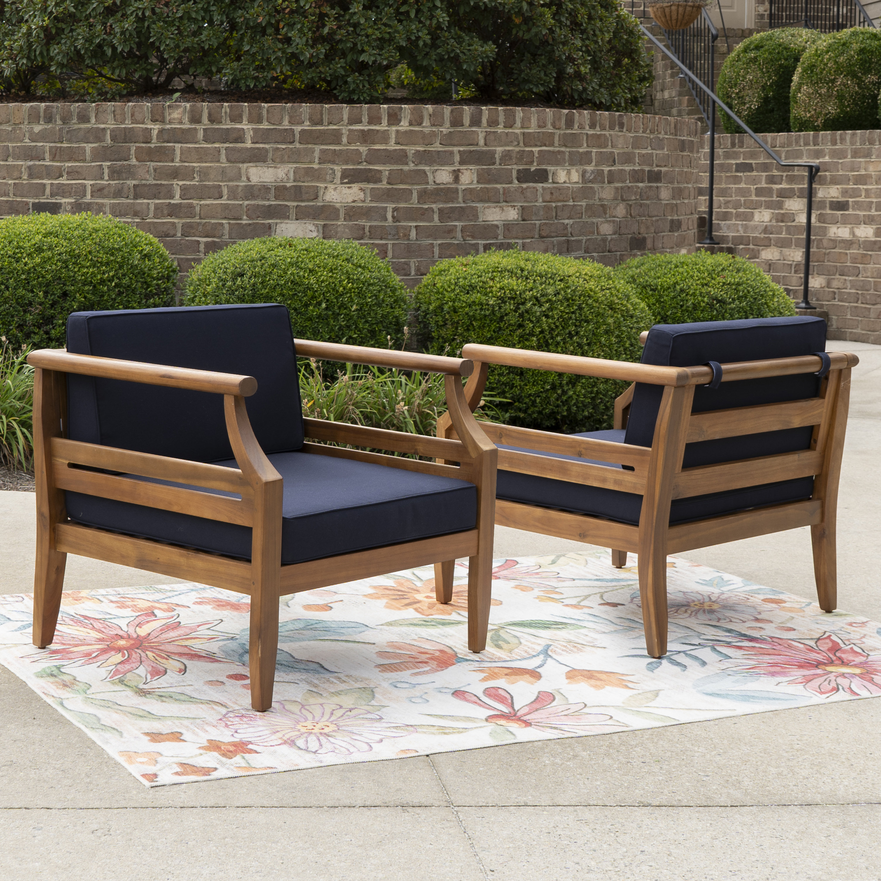 Winston Porter Hewlett Outdoor Navy Club Chair Set Of 2 | Wayfair