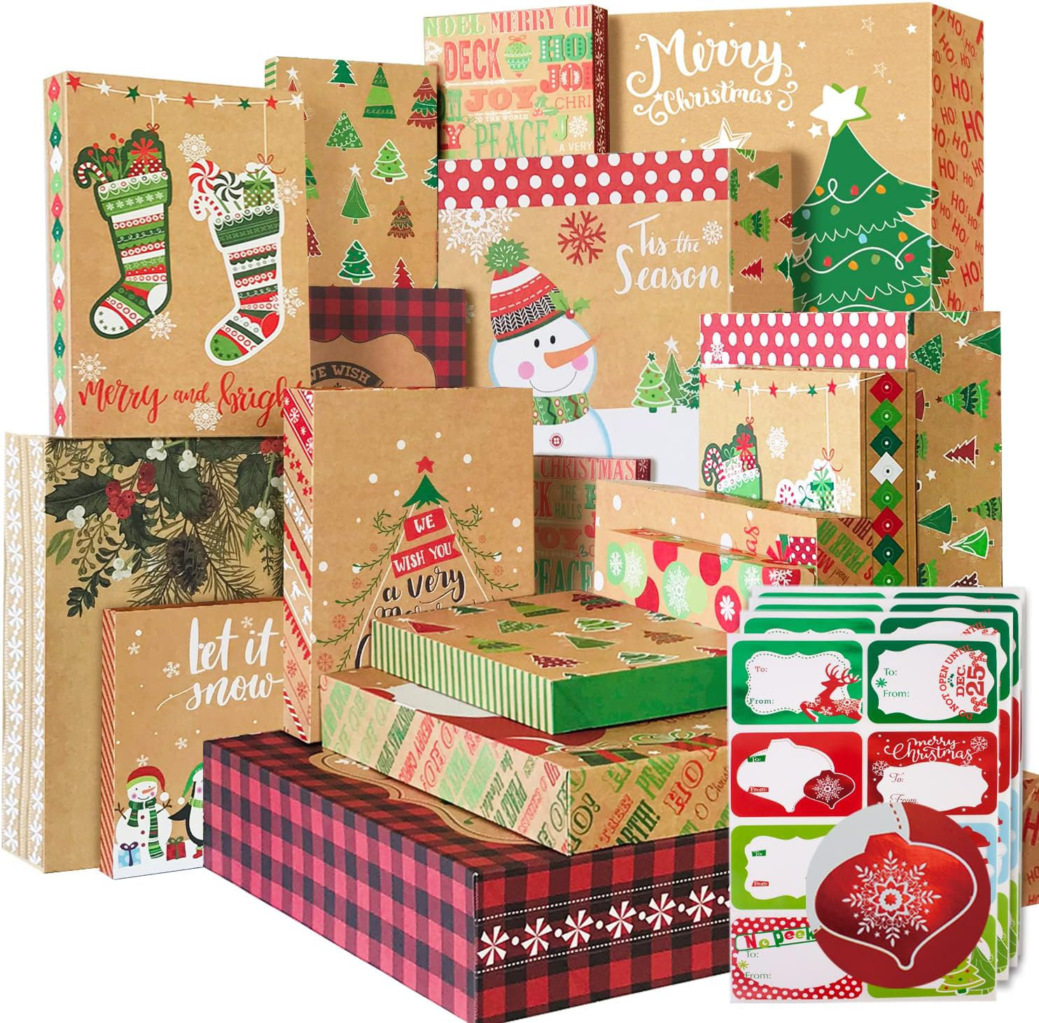 One Allium Way® 12 Kraft Christmas Gift Boxes with Lids for wrapping ...