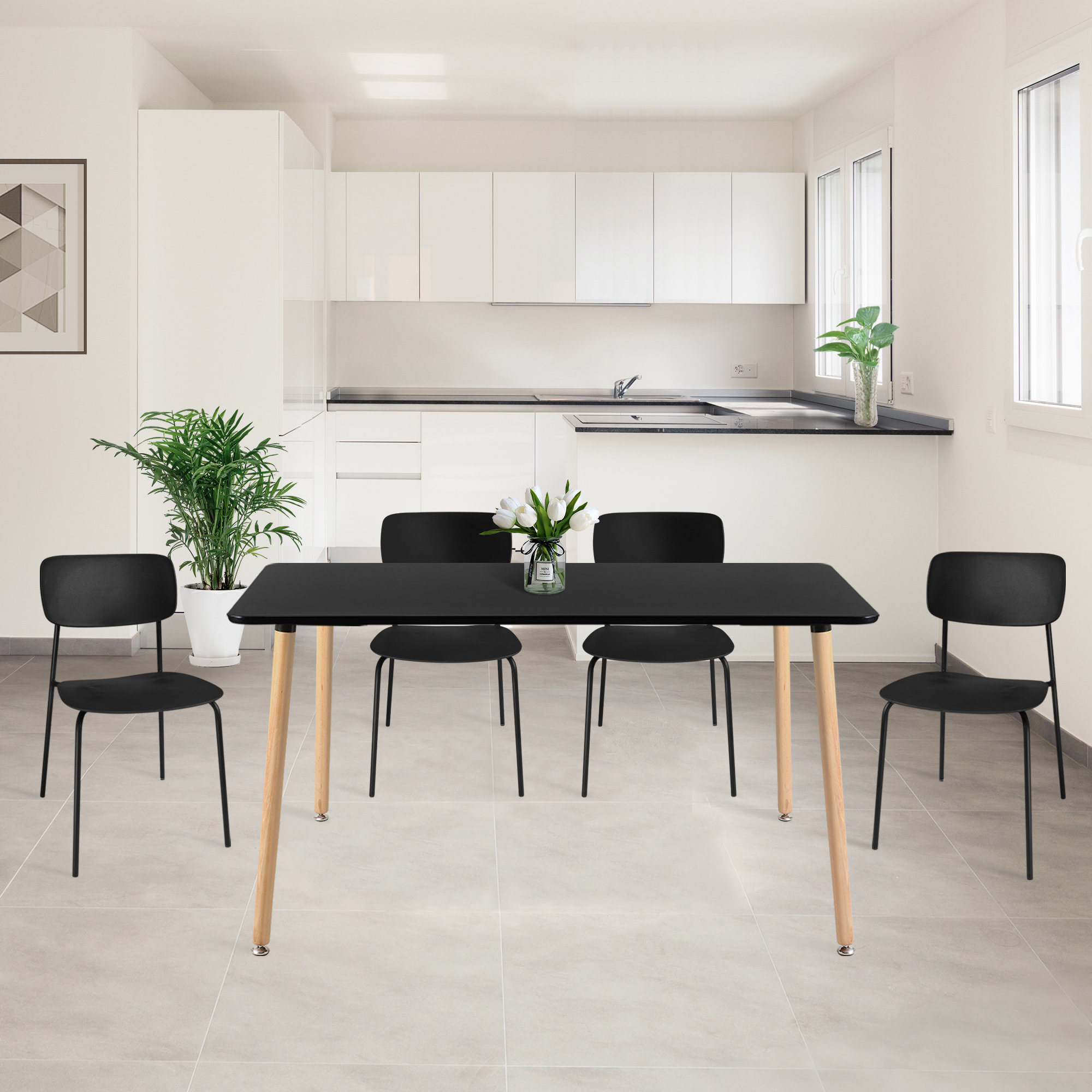 George Oliver Modern Square Dining Table Set for 4, Mid-Century Dining ...