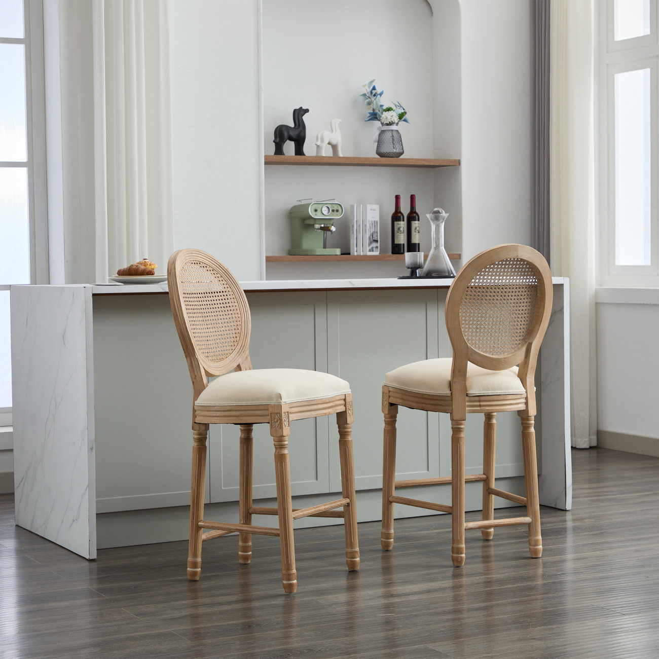 One Allium Way® Solid Wood Bar Stools Set Of 2 With Upholstered Seating ...