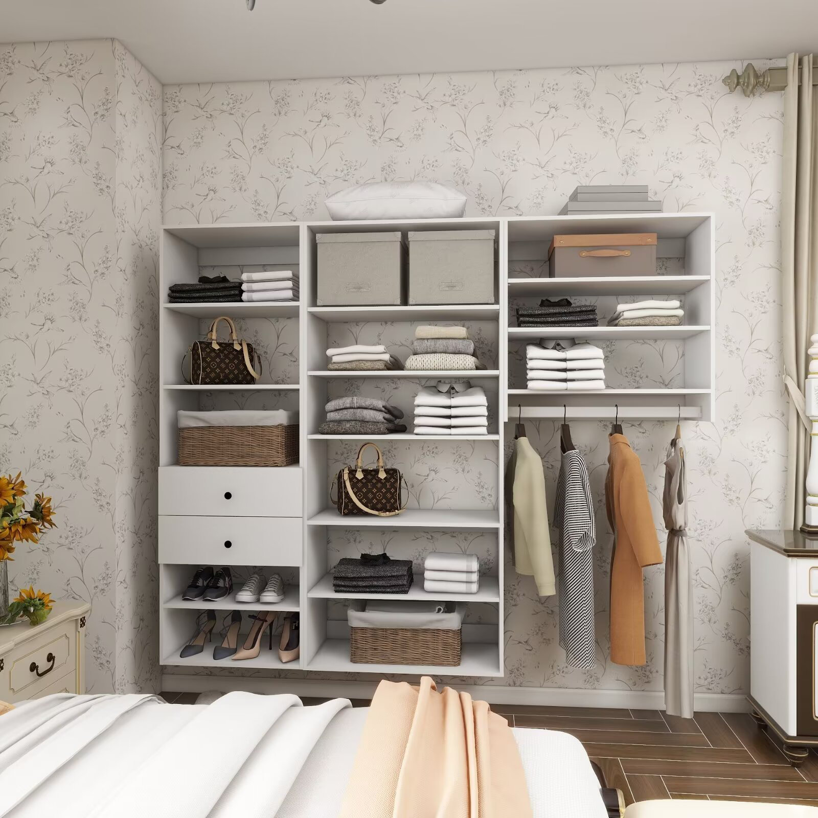 Latitude Run® White Modular Walk in Closet Organizer System with a rod ...