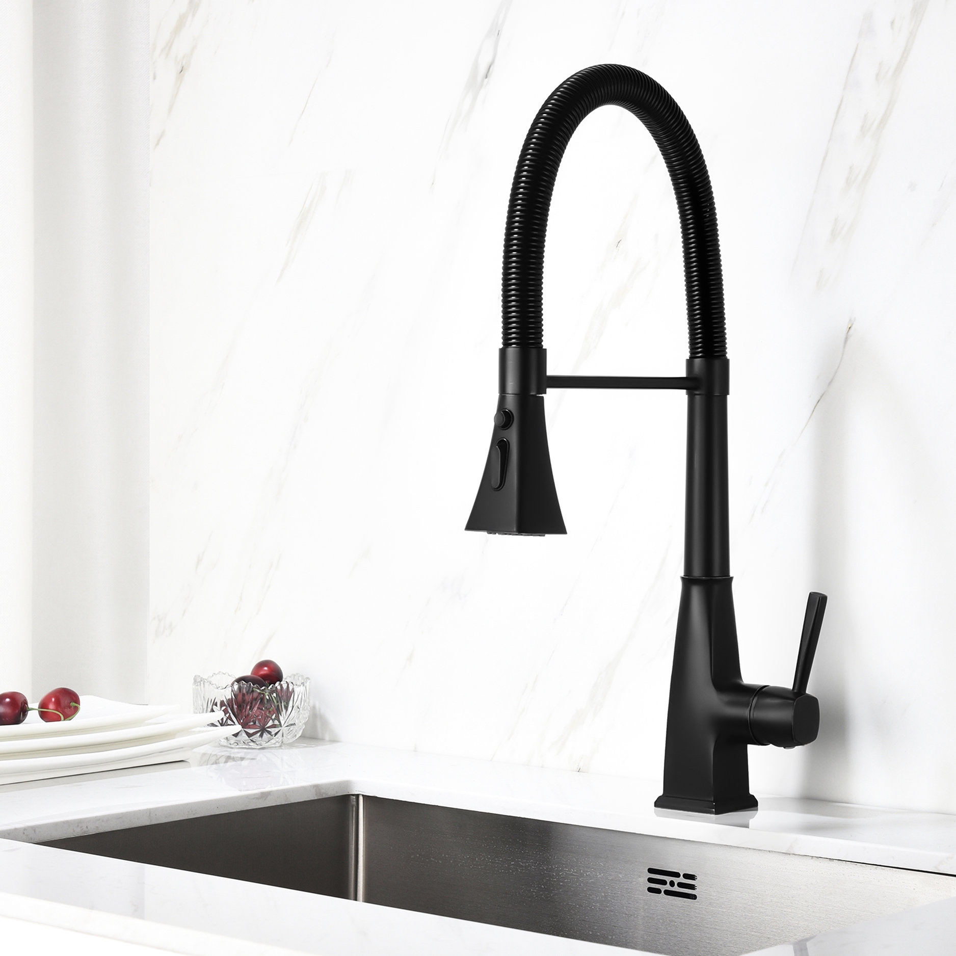 Latitude Run® Pull Down Kitchen Faucet In Stainless Steel, Matte Black ...