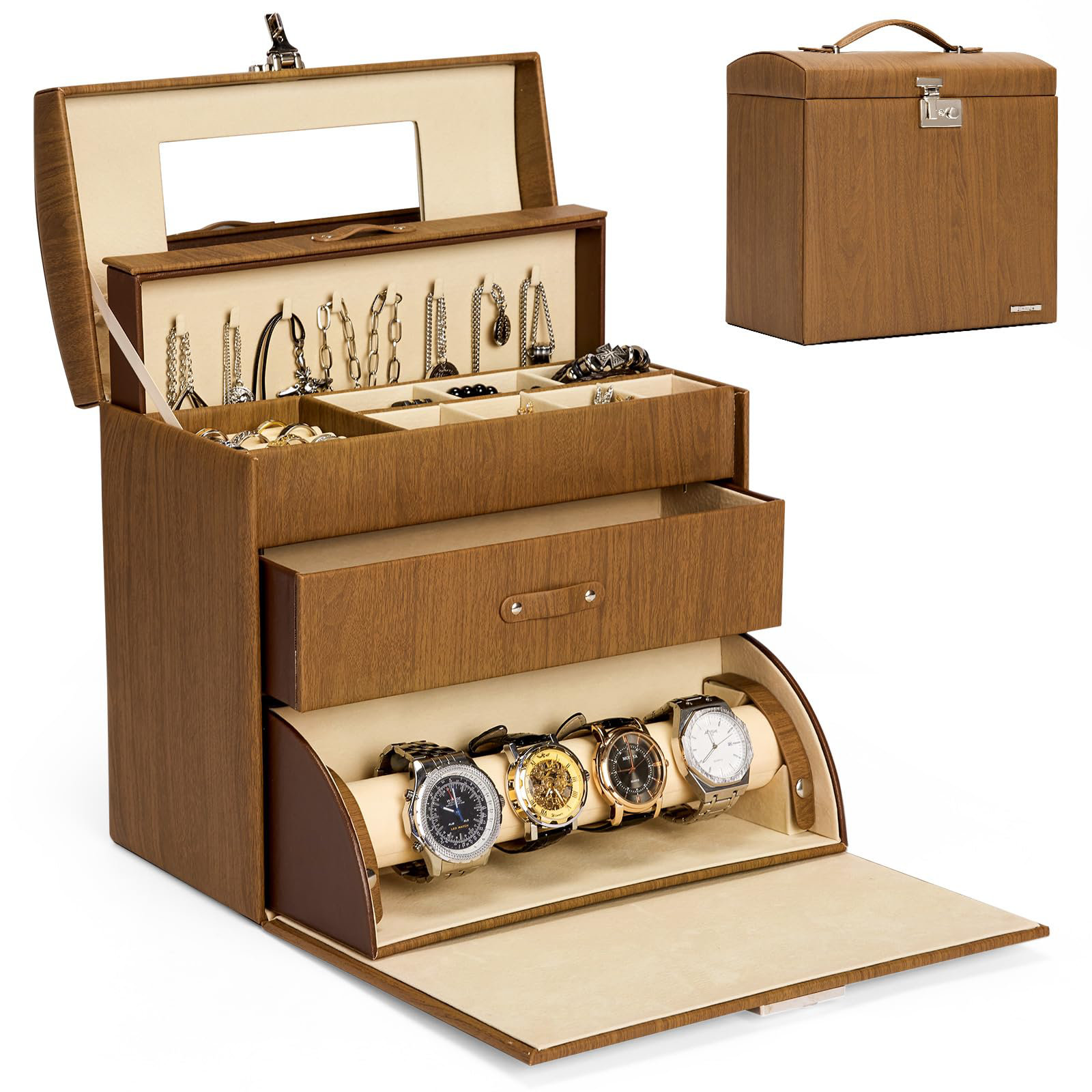 Red Barrel Studio® Unisex Jewelry Box With Full Locking Strap Watch ...