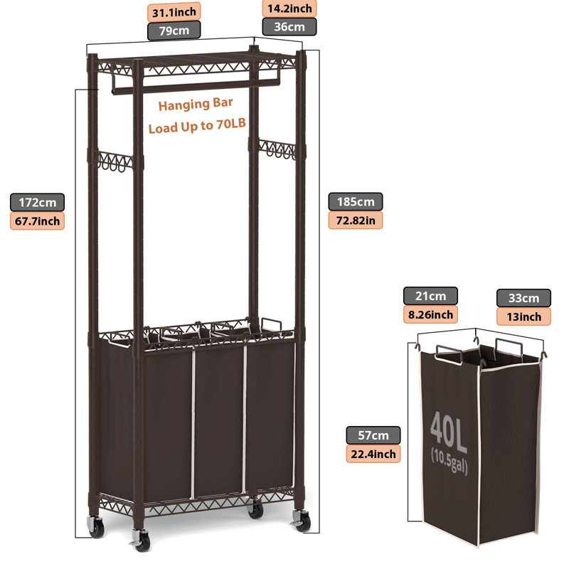 BTERAZ Metal Laundry Cart with Wheels | Wayfair