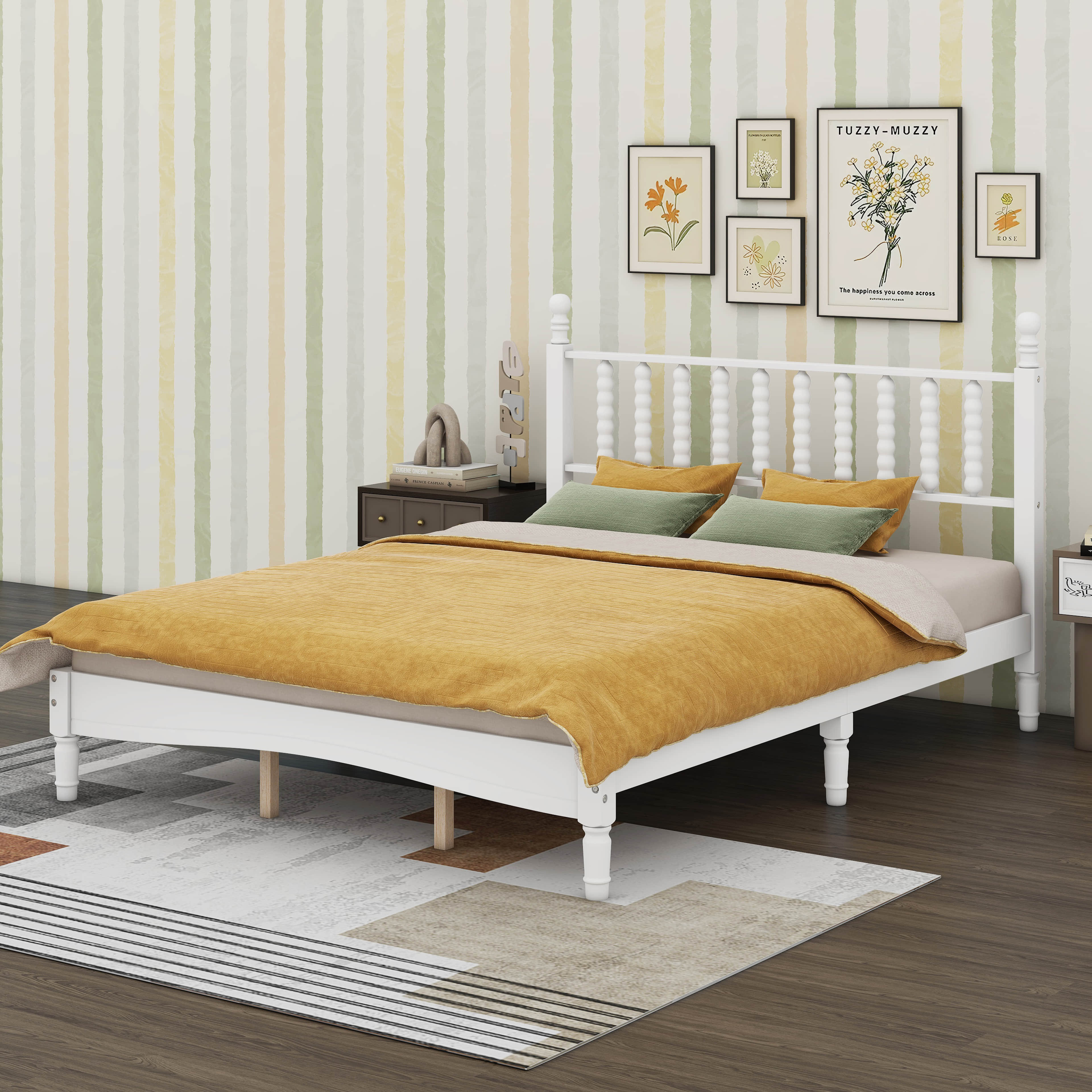 Canora Grey Wood Bed Frame With Gourd Shaped Headboard Retro Style Wood ...