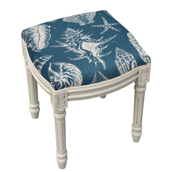 Highland Dunes Toscano Seashells Linen Solid Wood Vanity Stool ...