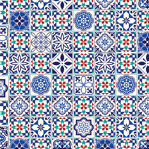 World Menagerie Marrakech Cobalt Blue Vintage Mix Tile Sticker - 15cm x ...