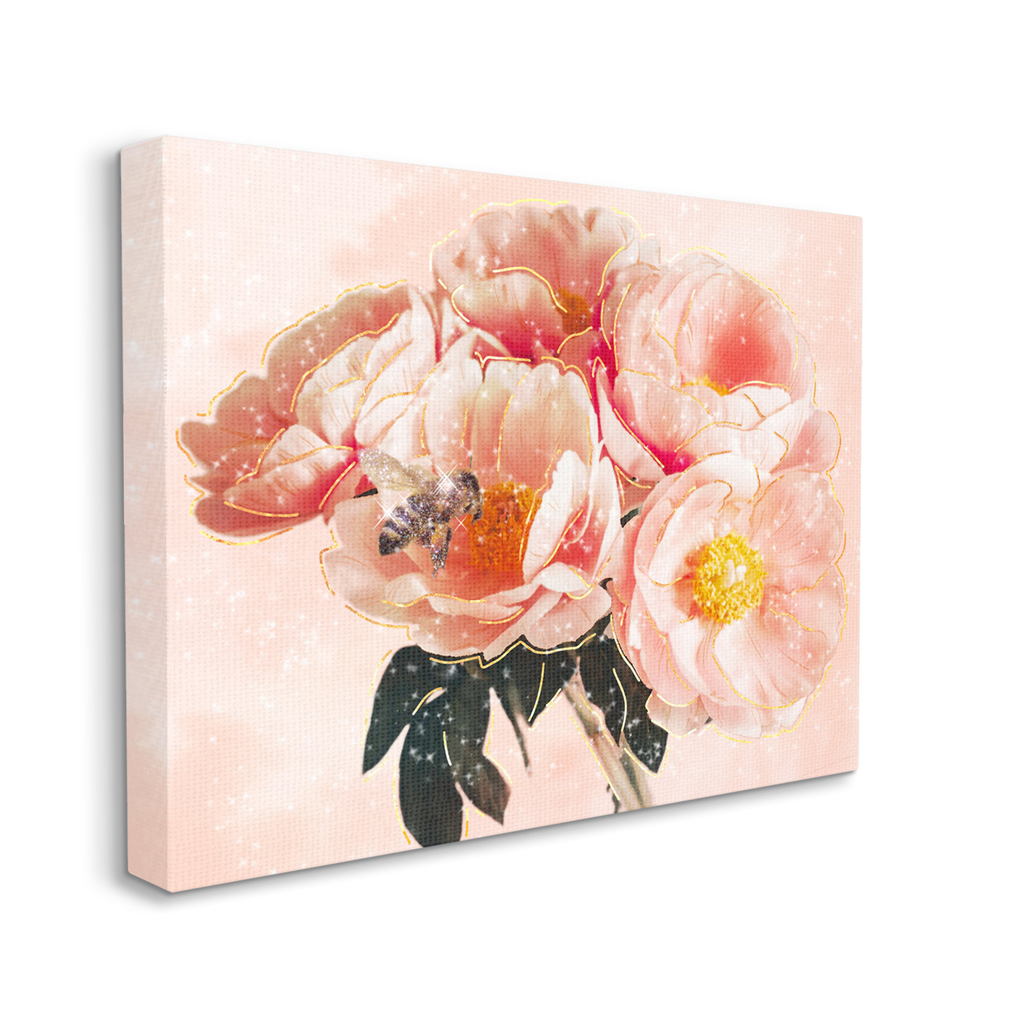 Stupell Industries Shimmering Bumble Bee Trendy Pink Glam Flowers by ...