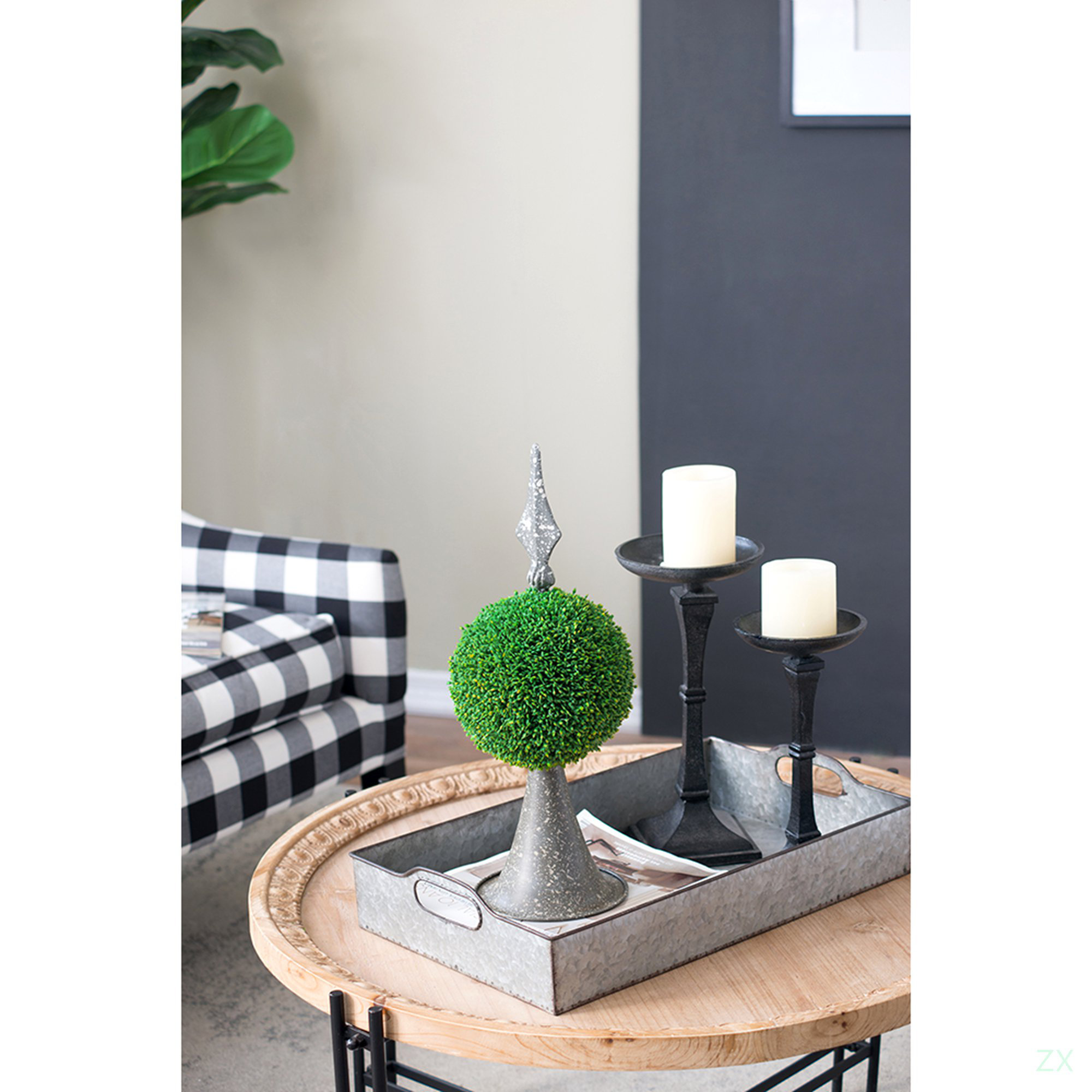 XICHONGDIANSHANG 7X7x17" Faux Boxwood Topiary Sphere On Metal Spire ...