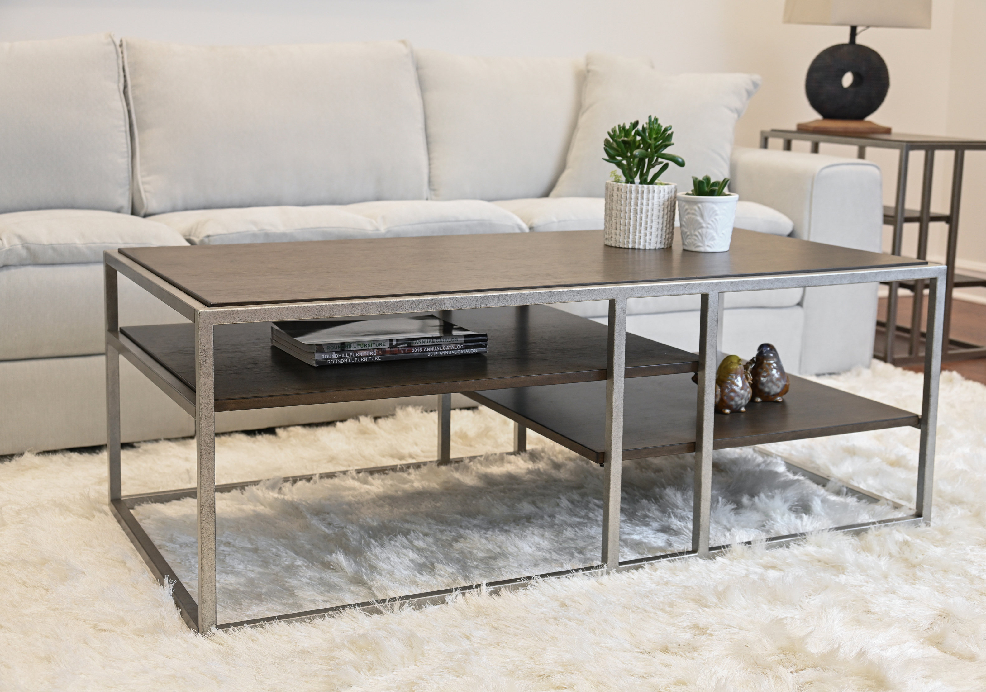 Latitude Run® Sophisticated Metal Frame Wood Coffee Table With Shelves ...