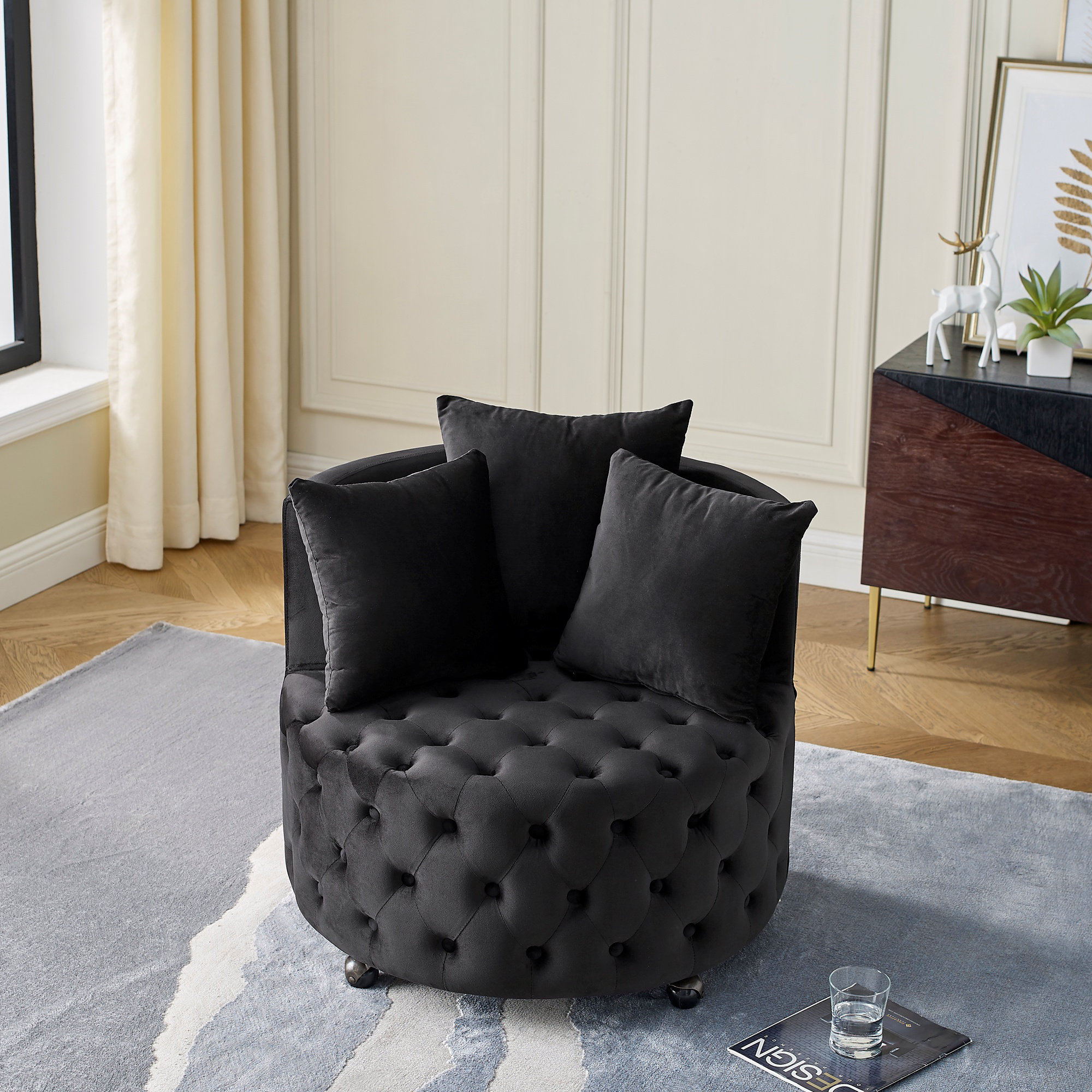 Hokku Designs Velvet Upholstered Swivel Chair For Living Room, With ...