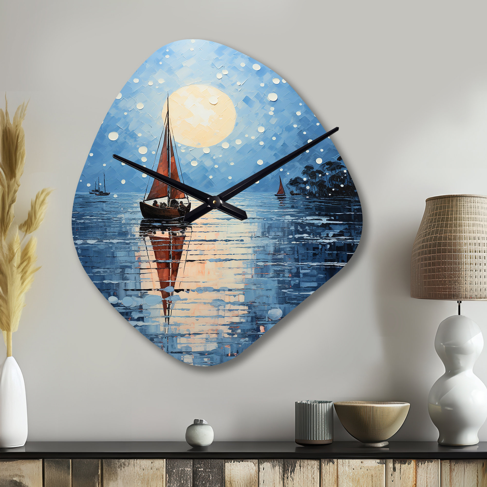 Design Art Boat Sailing Reflections IV - Asymmetrical Boat Metal Clocks ...