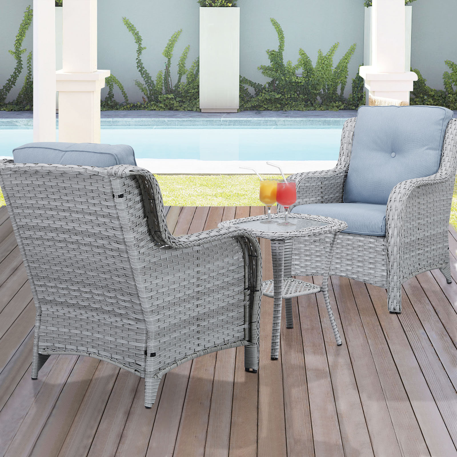 Hummuh Carolina 3 Piece Rattan Seating Group with Cushions & Reviews ...