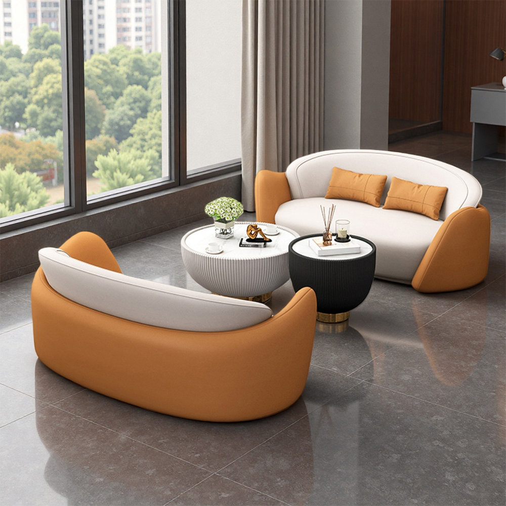 Elamer Minimalist Modern Beige Faux Leather Reception Set - Wayfair Canada
