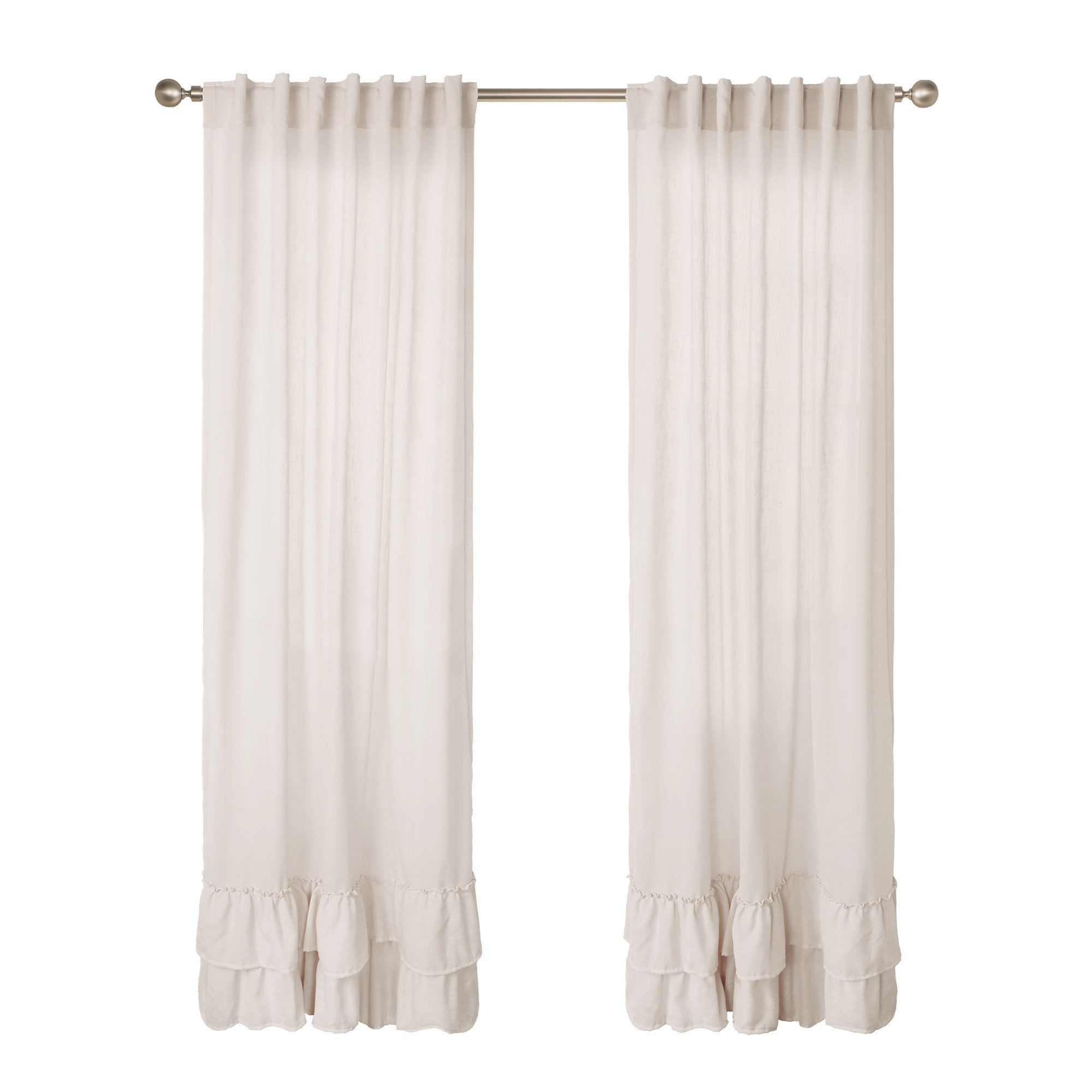 Red Barrel Studio® Linen Texture Double Ruffle Semi Sheer Back Tab Pair ...