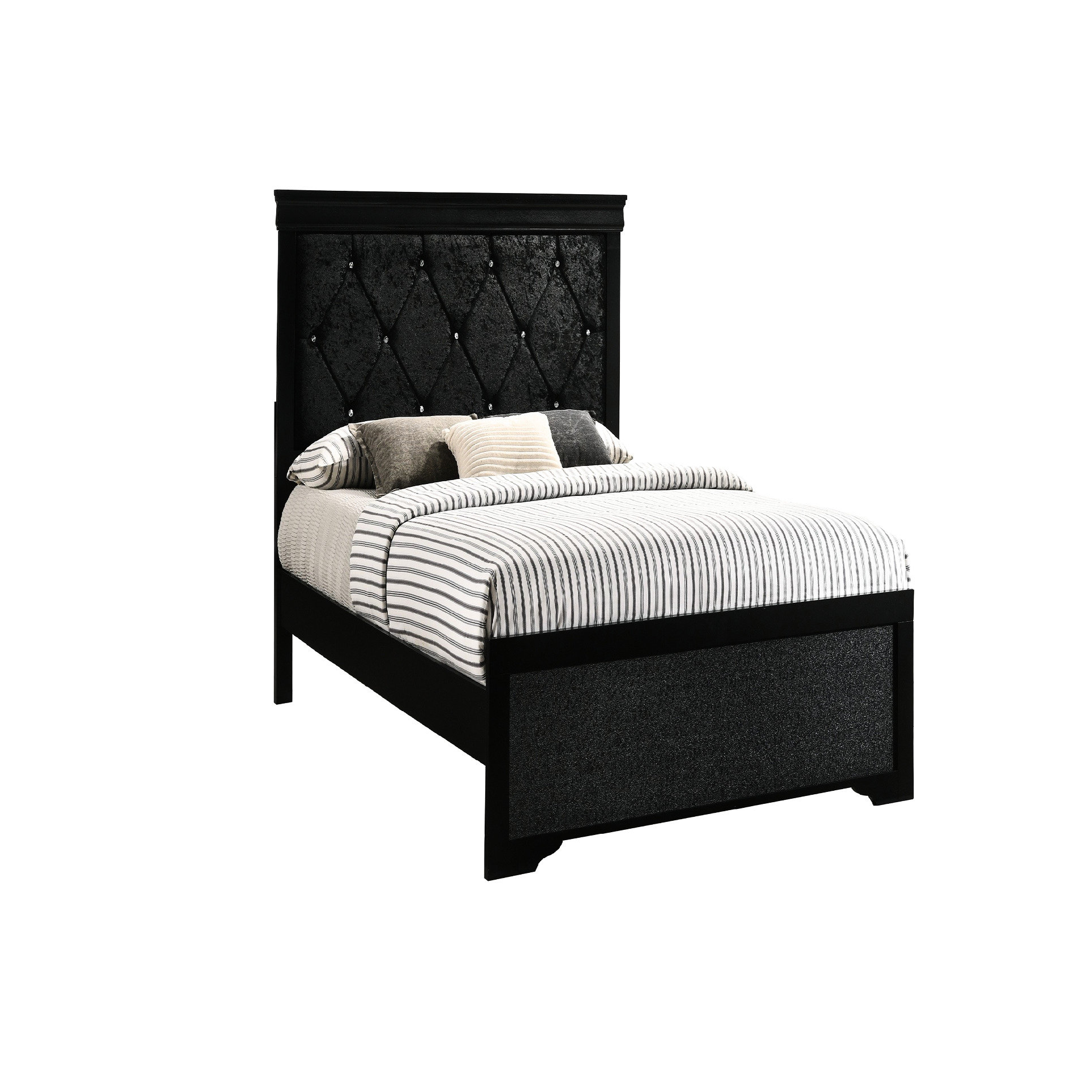 Latitude Run® Twin Size Panel Bed With Black Upholstered Headboard And ...