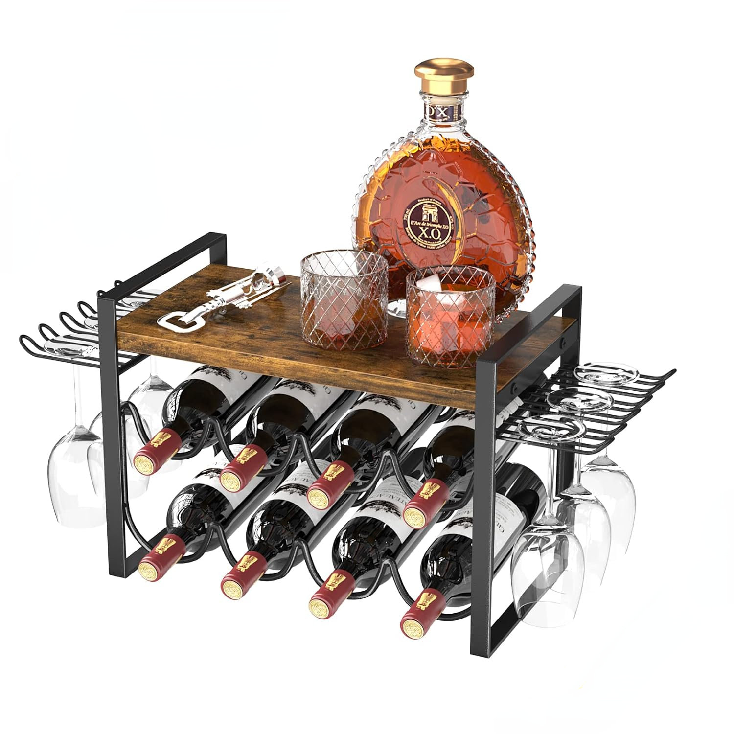 17 Stories Wine Racks Countertop, Hold 8 Bottles And 6 Wine Glass Rack ...
