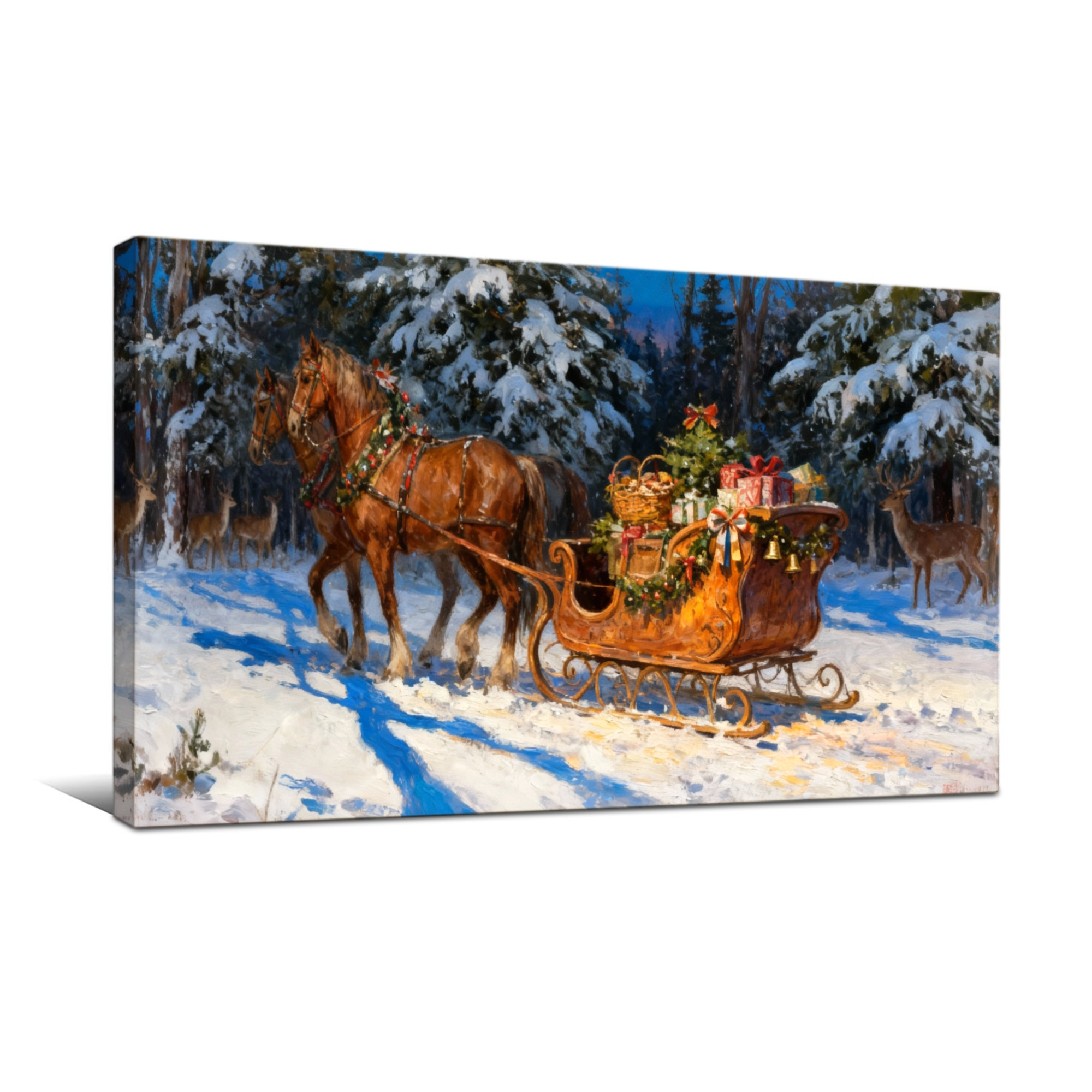 August Grove® Christmas Horse Drawn Sleigh Christmas Scene Snowy Forest ...