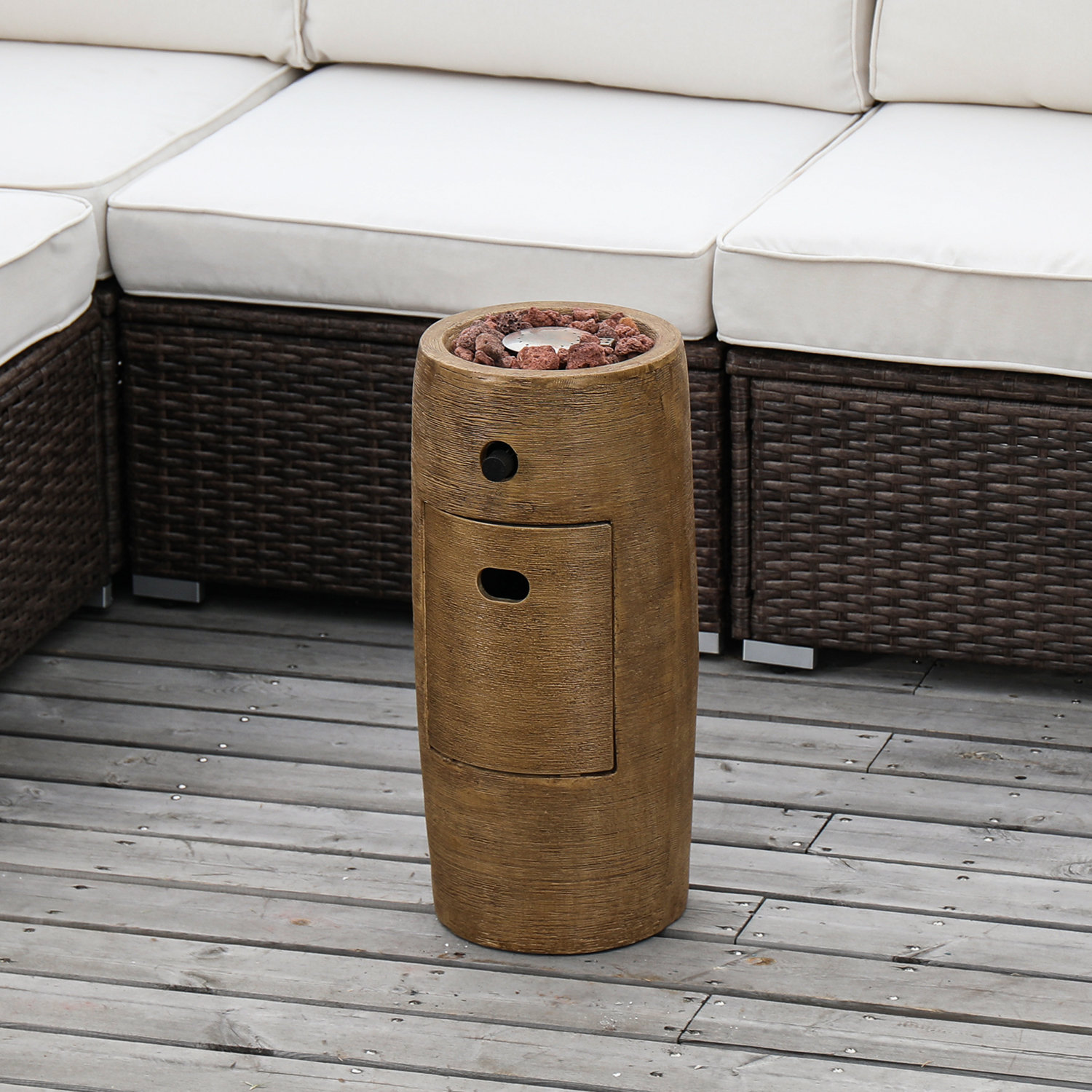 Latitude Run® Round15,001 BTU Fire Column With Lava Rocks, Grey ...