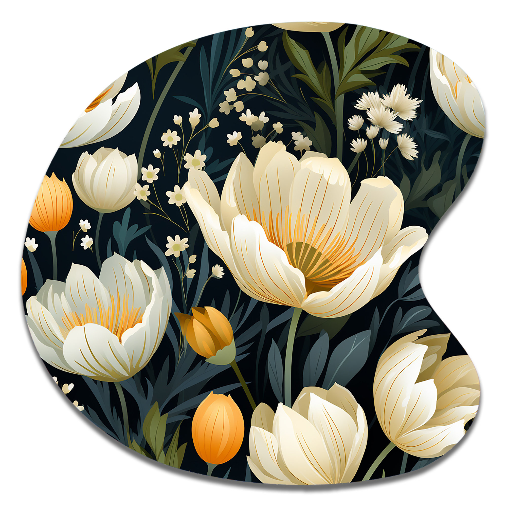 Design Art Beige And Yellow Weave Ikat Blooms - Floral Drop Shape Metal ...