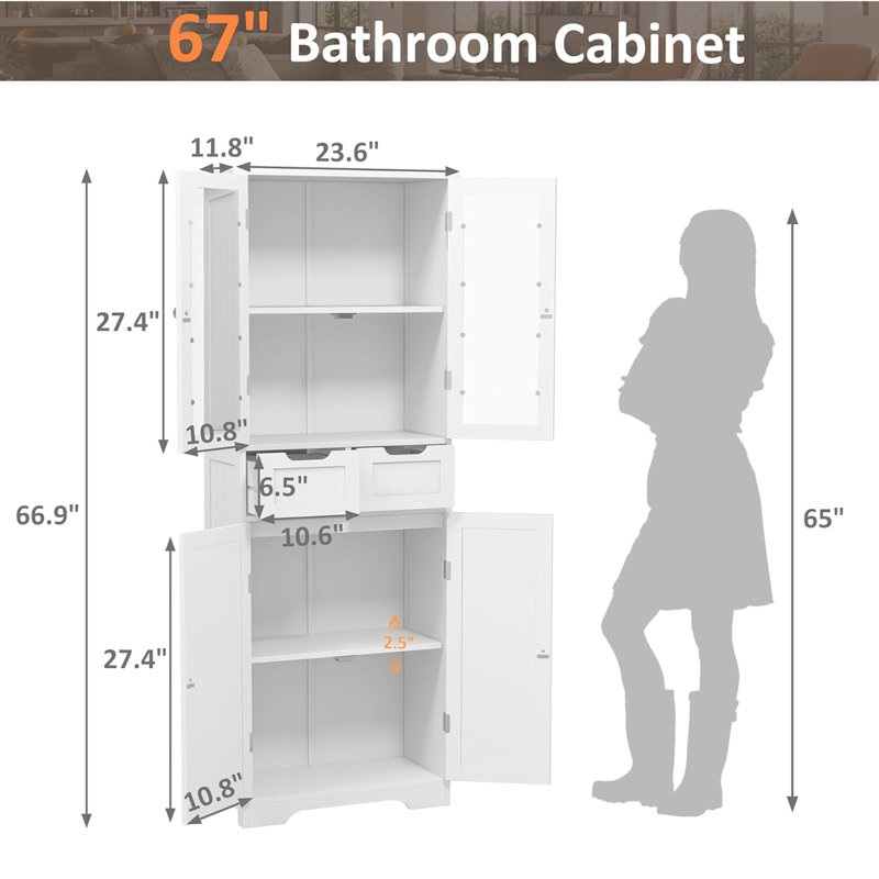 Latitude Run® 67" Tall Bathroom Storage Cabinet | Wayfair