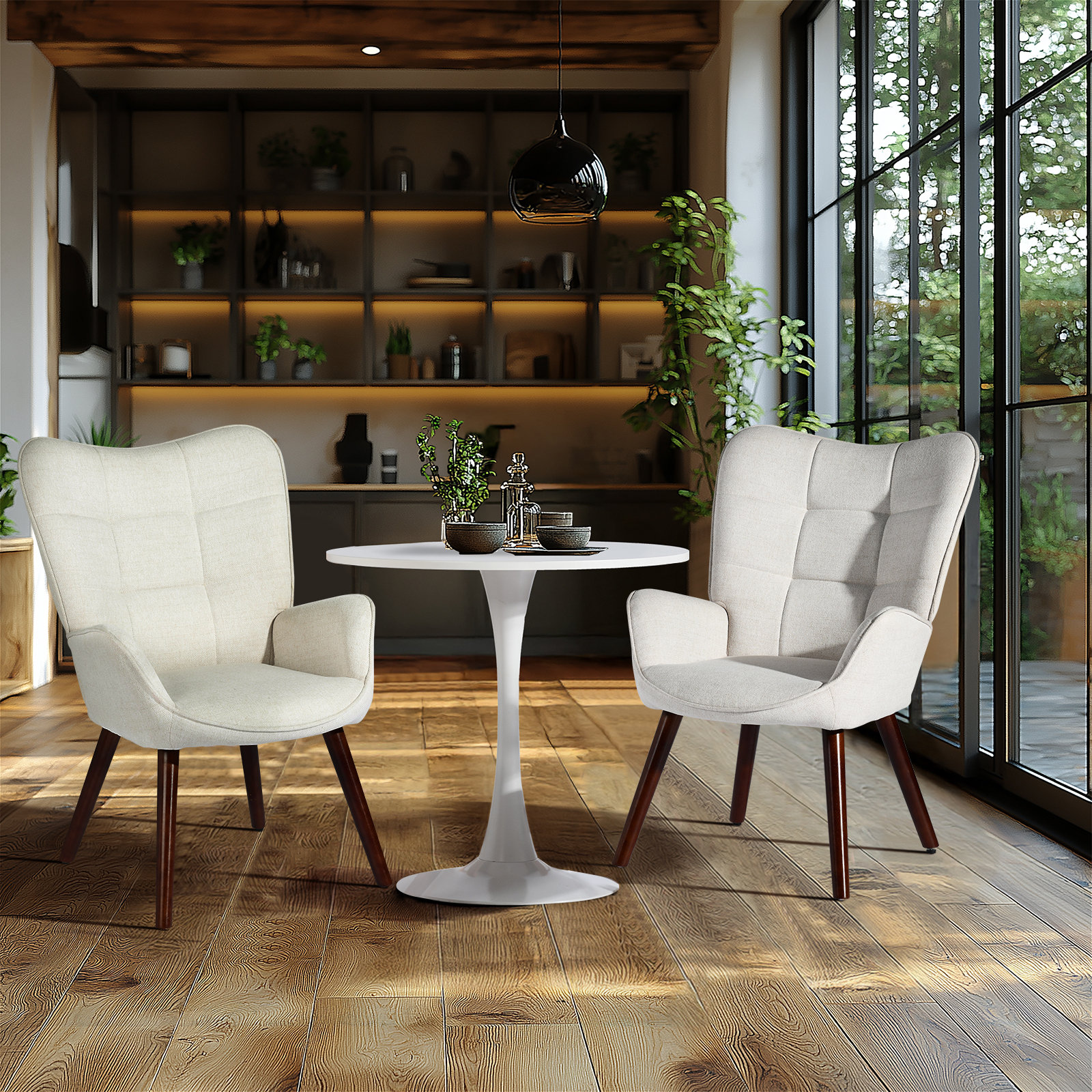 39F inc 3-Pieces Modern Reception Set with Wing Back Chairs Round Table ...