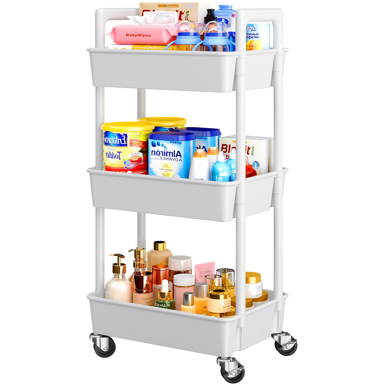 Furnimics Versatile 3-tier Rolling Cart: Lightweight, Lockable Wheels ...