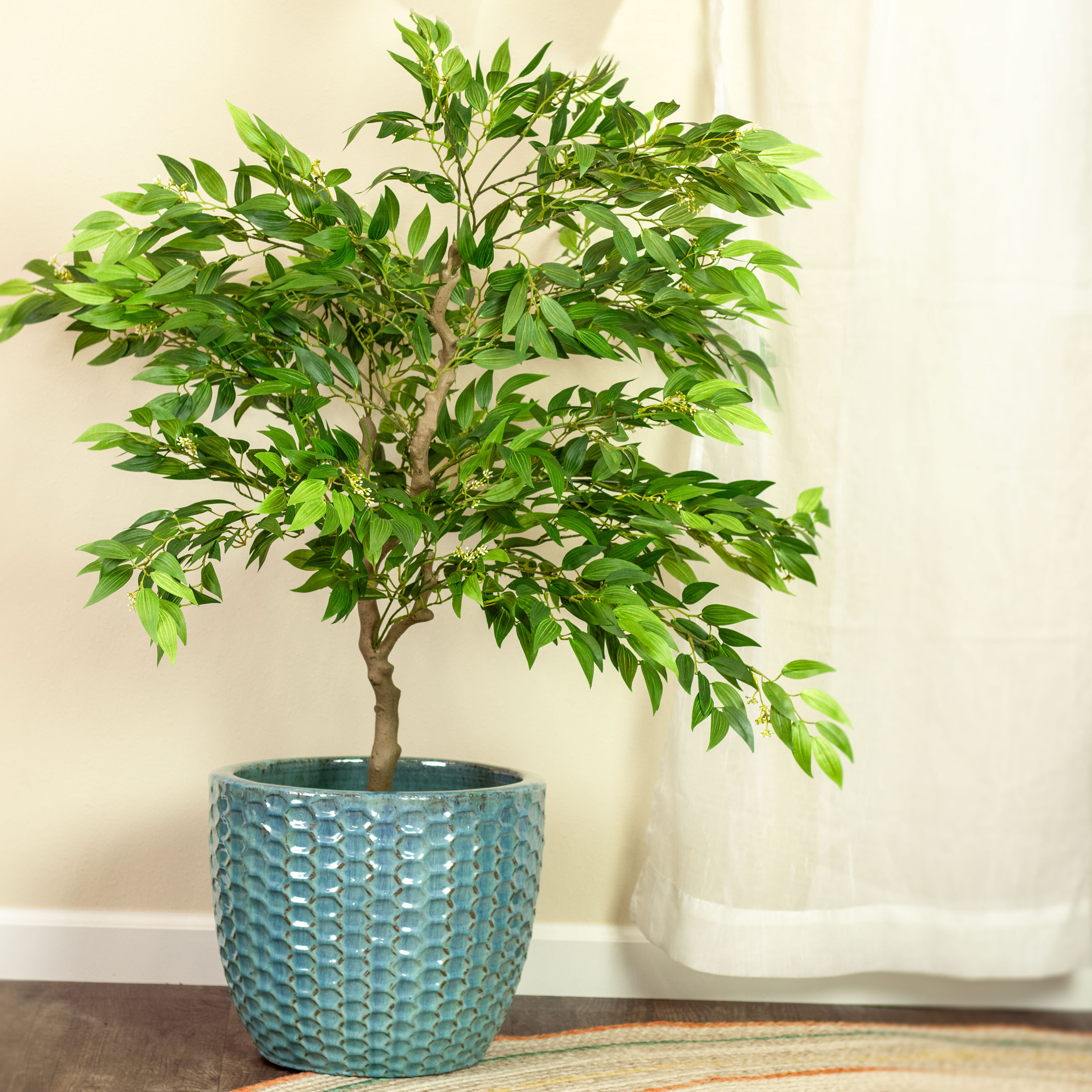 Winston Porter Senuli Round Hexagon-Patterned Turquoise Ceramic Outdoor ...