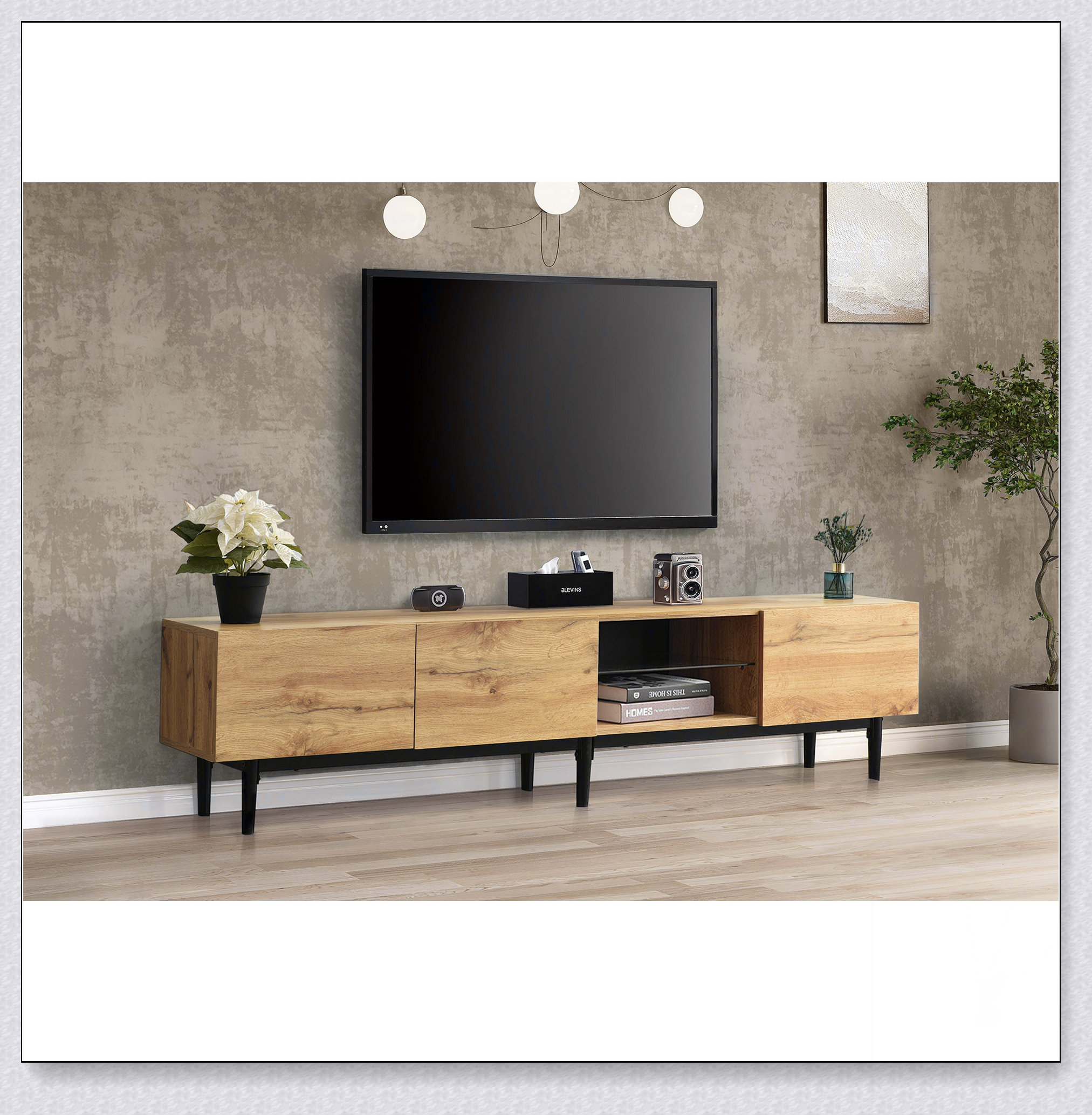 Latitude Run® TV Stand with 4 Cabinets& Open Shelves, Color-matching ...