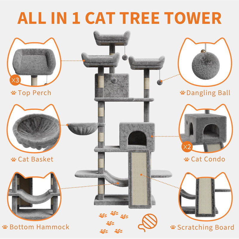 Latitude Run® Heavy Duty Cat Tree for Large Cats 20Lbs+, Multi-Level ...