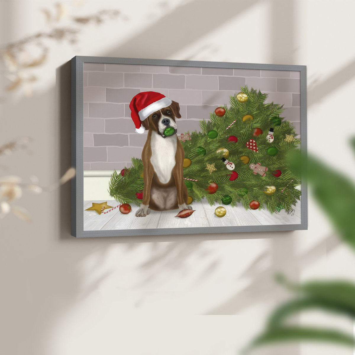 The Holiday Aisle® Christmas Boxer and Broken Christmas Tree -Framed ...