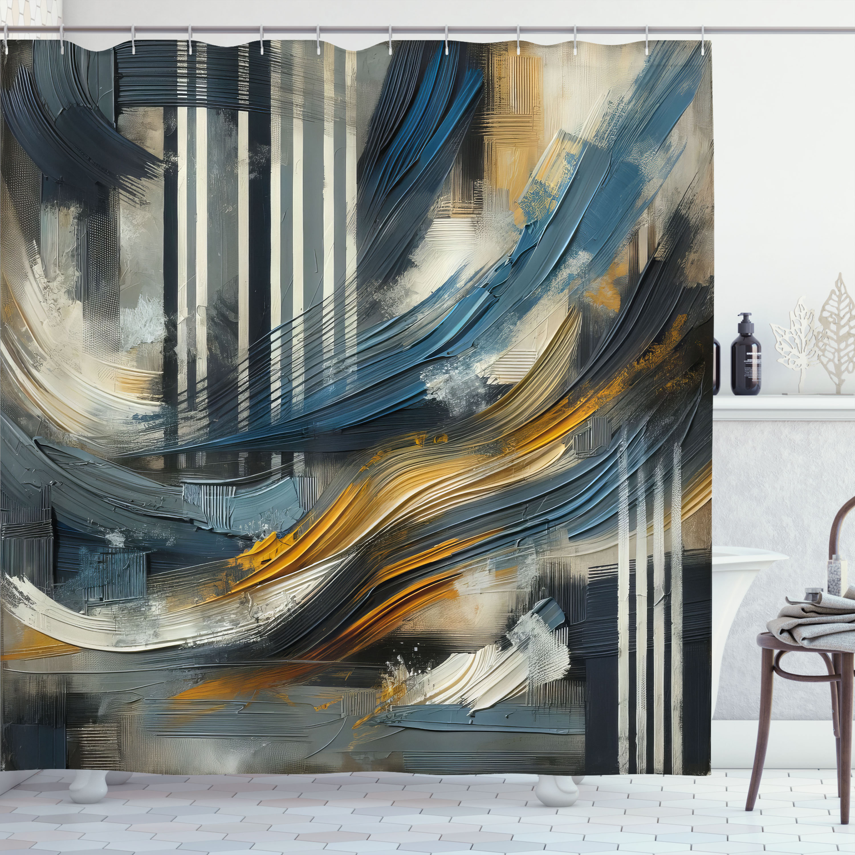 Ambesonne Navy Blue Shower Curtain Abstract Art Brushstroke | Wayfair