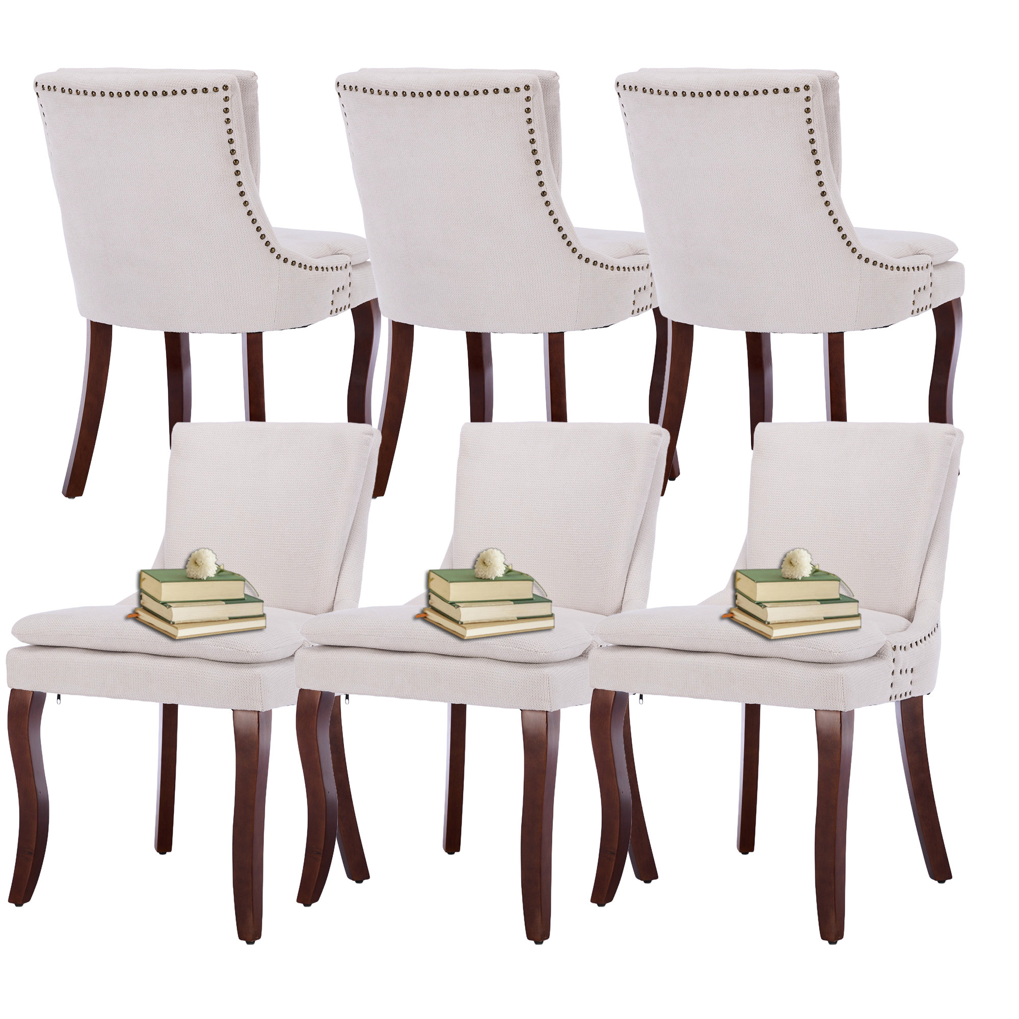 Canora Grey Double-Layer Cushioned Upholstered Dining Chairs(Set of 6 ...