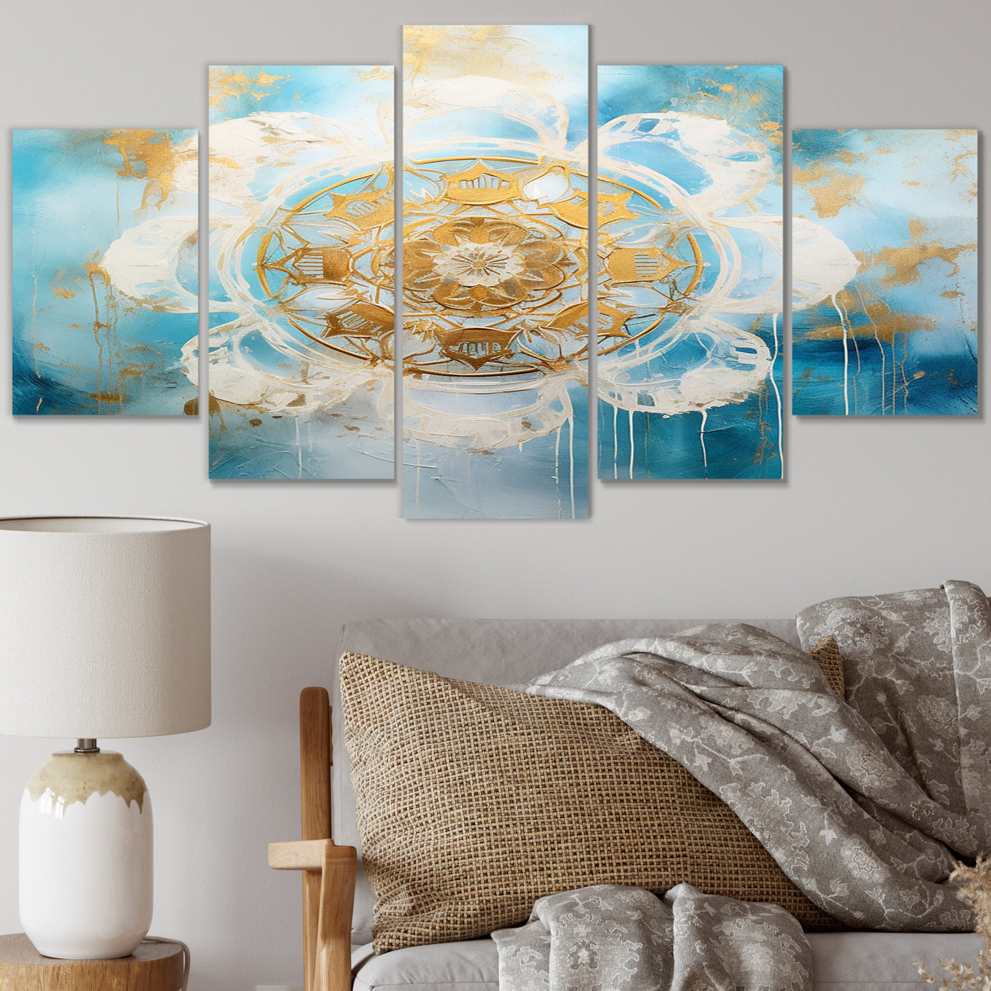 House of Hampton® Divine Mandala Delicate Gold Gentle Turquoise II ...