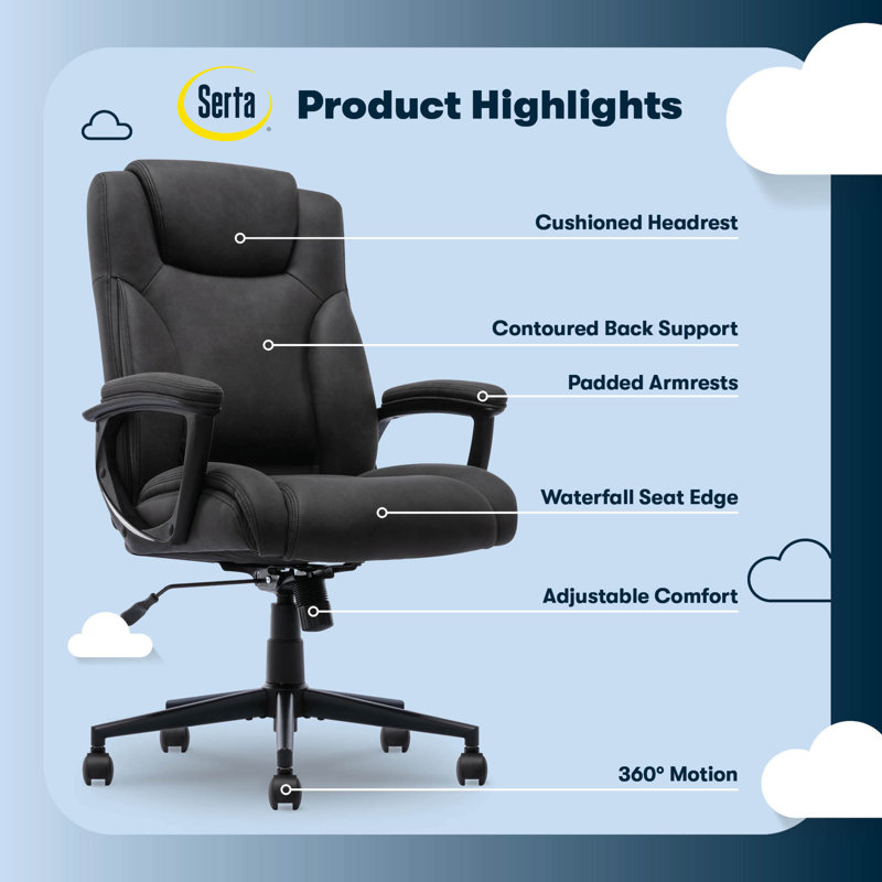Serta Comfort Eco Office Chair, Ergonomic Mid-Back, Semi-Plush Seat ...