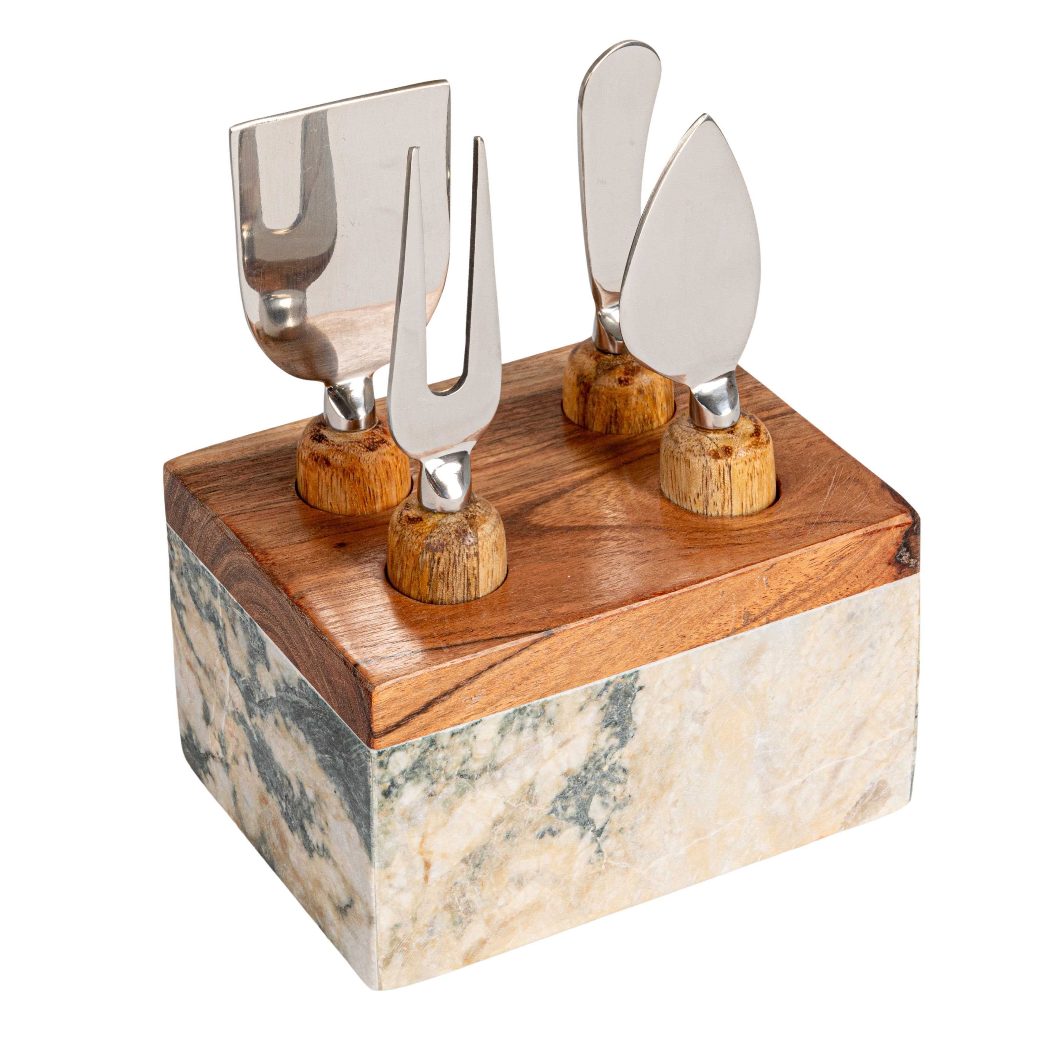 Joss & Main Marble Cheese Server Set With Mango Wood Stand, Black, Set ...