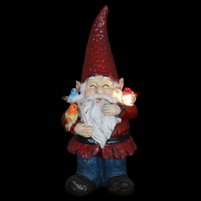 Exhart Solar Bird Whispering Waldo Gnome Statue with LED Birds, 11.75 ...