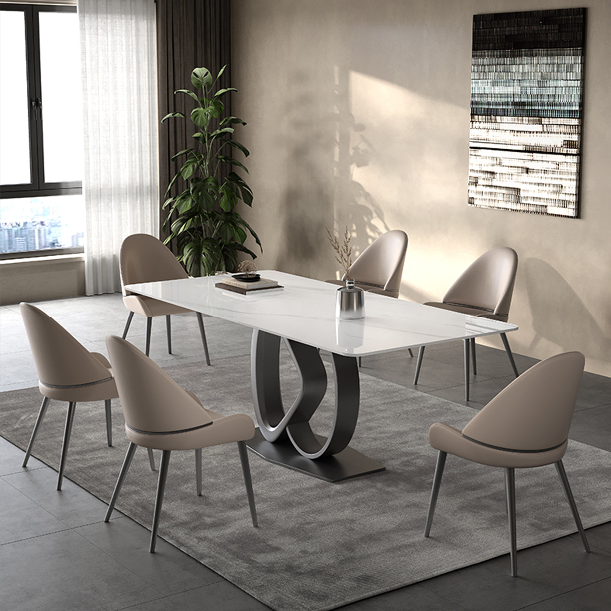 HomeLuxea Minimalist White Sintered Stone Dining Table Set | Wayfair