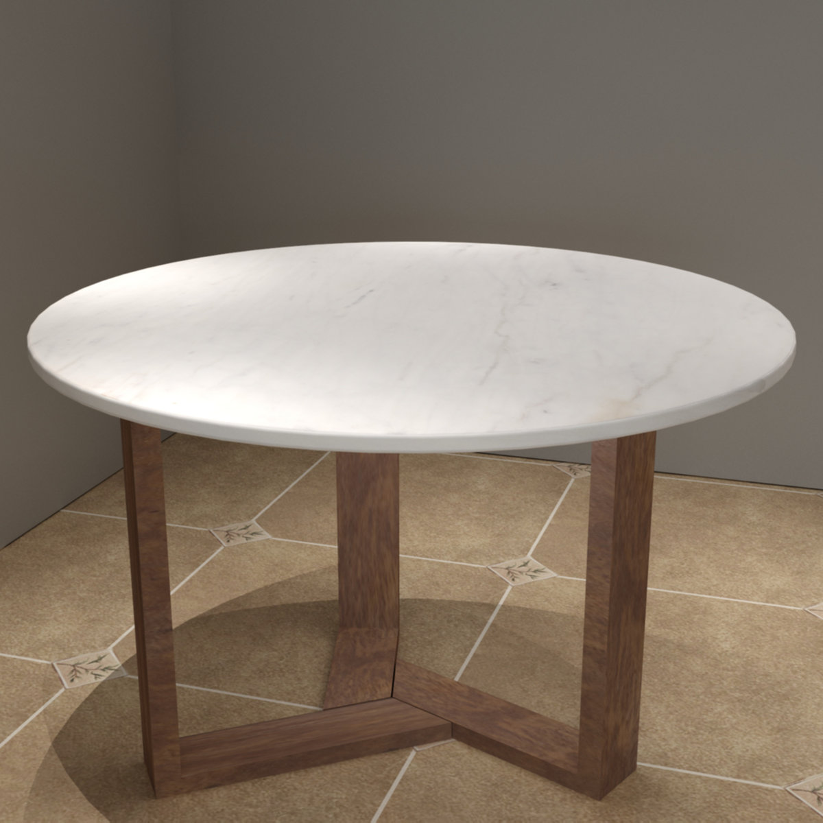 Latitude Run® Fina Dining Table, 48 Inch Round White Genuine Marble Top ...