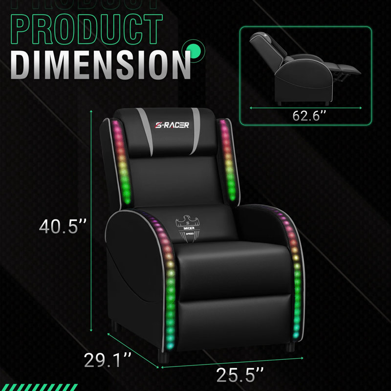 Inbox Zero Faux Leather PC & Racing Game Chair with RGB LED Lights and ...