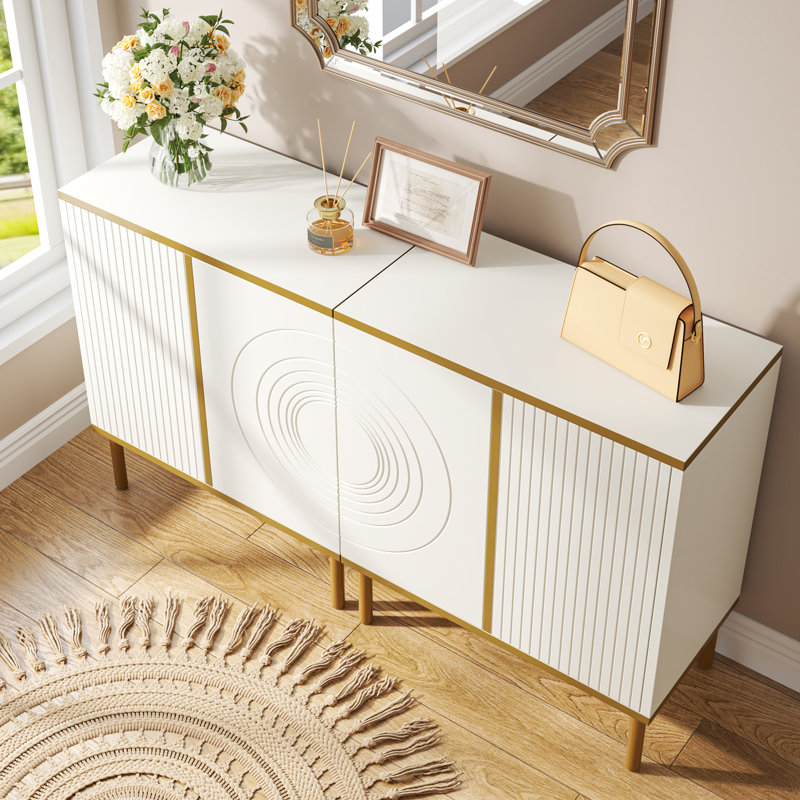 Mercer41 Lotanna 55.11'' White Gold Buffet Cabinet With Storage ...