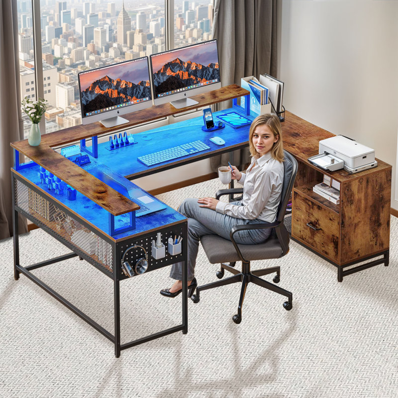 Wrought Studio™ Lauryl 72.8'' W U-Shaped Computer Desk with Hutch | Wayfair