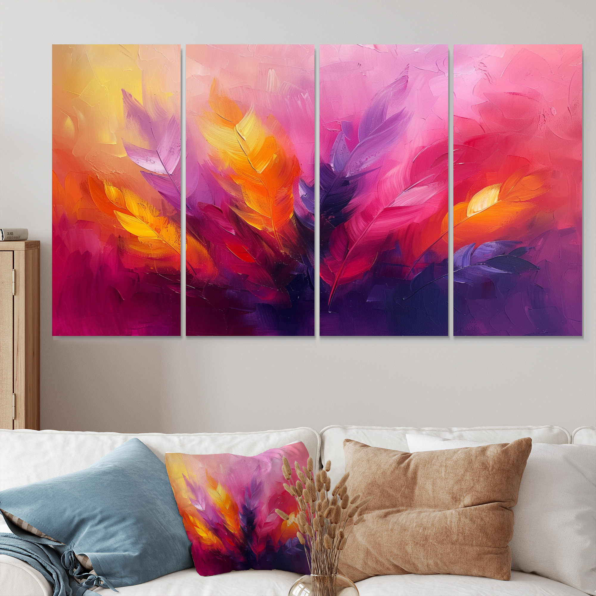 Winston Porter Pink Yellow Feathered Fantasy III - Feathers Canvas Wall ...
