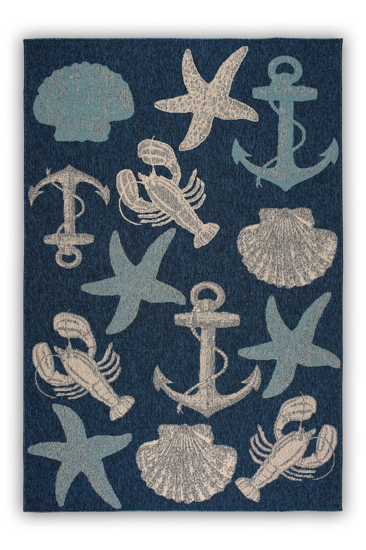 Bloomsbury Market Marine Yacht Collection Seashell Navy Woven Base Rug ...