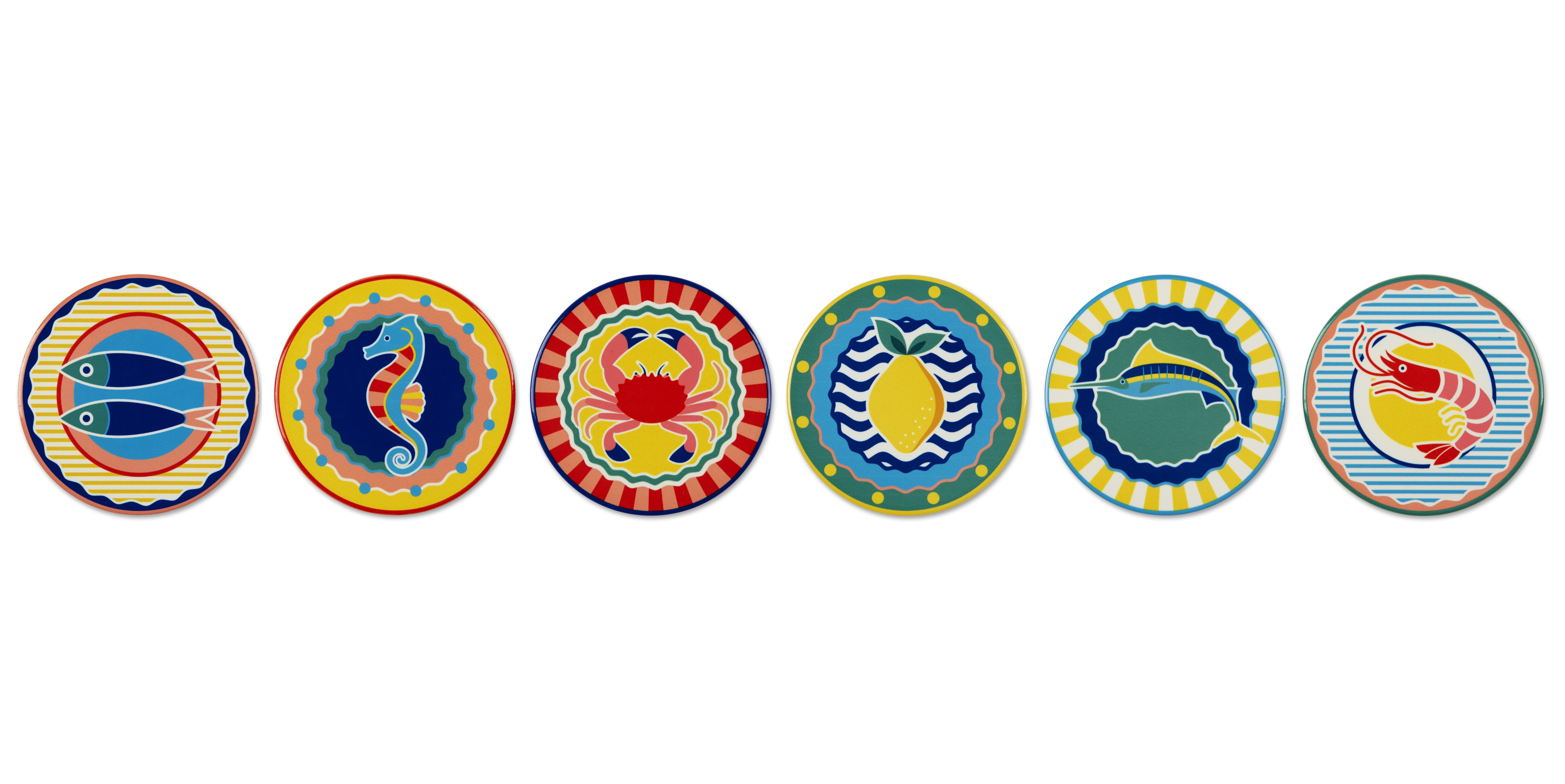 Excelsa set of 6 coasters Corfu' ceramic 10,5x1x10,5 cm multicolor ...