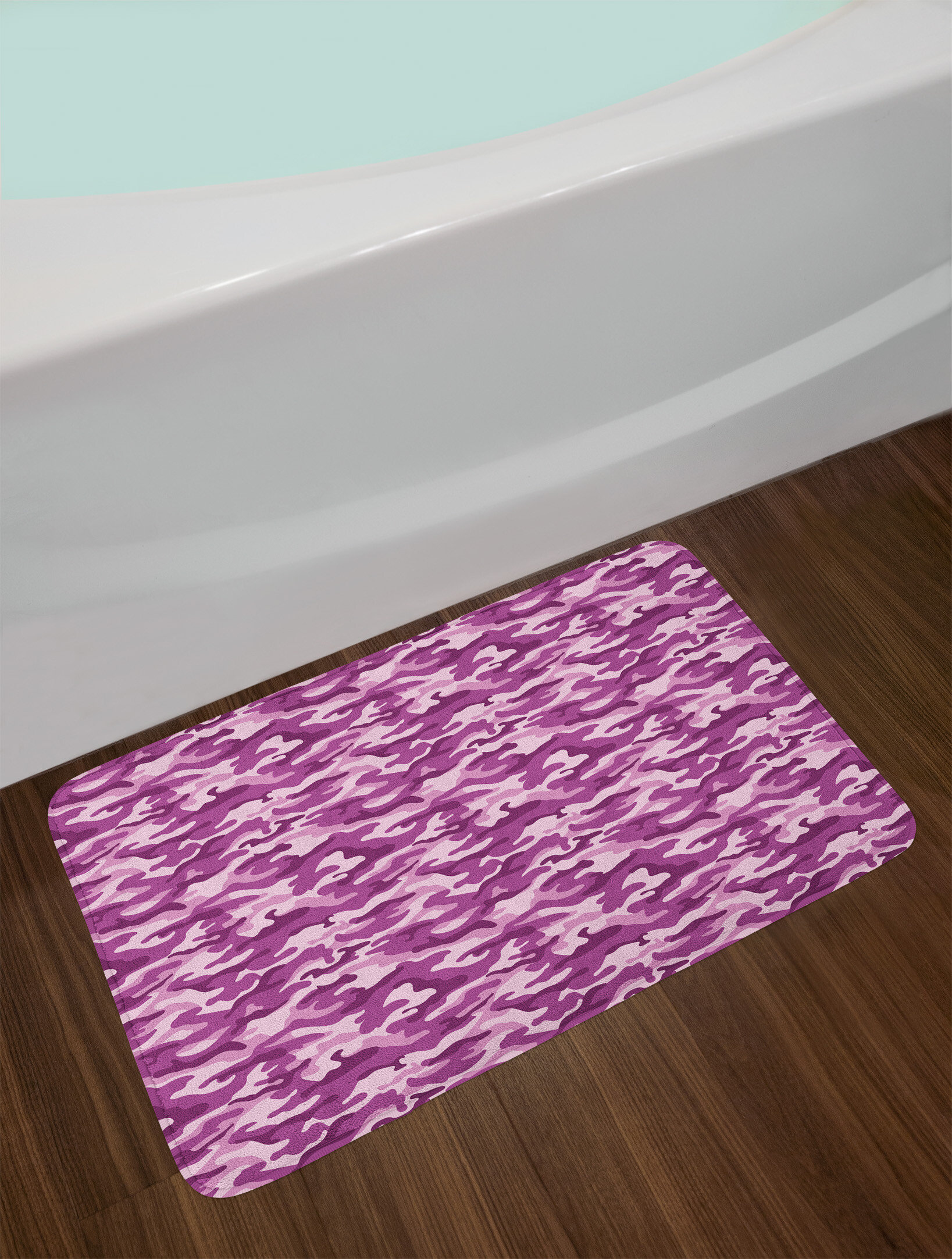 East Urban Home Fuchsia Plush Bath Mat, Exotic Camouflage Pattern, 30.2 ...